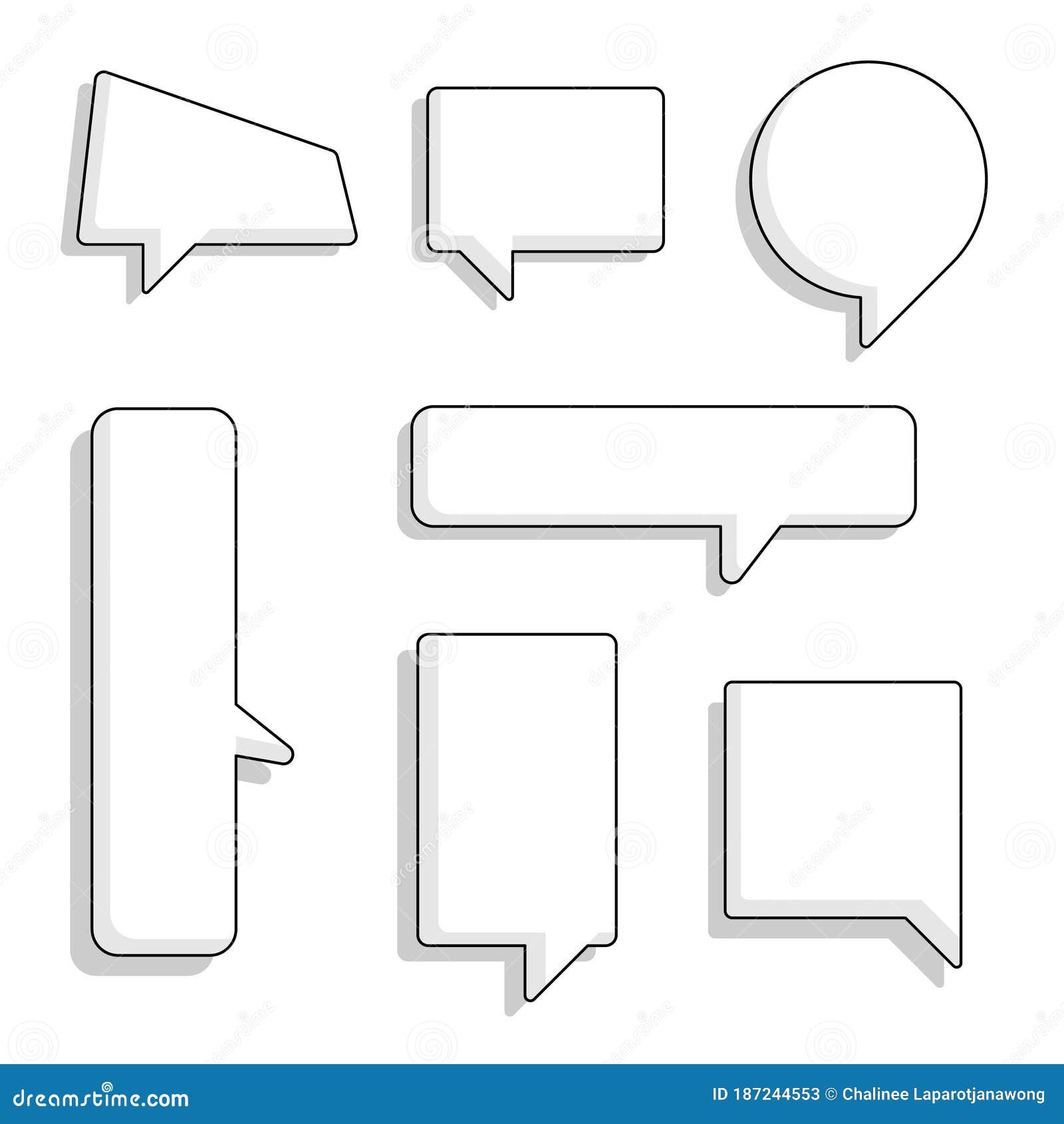 Collection Set of Simple Black and White Speech Bubble Balloon, Text ...
