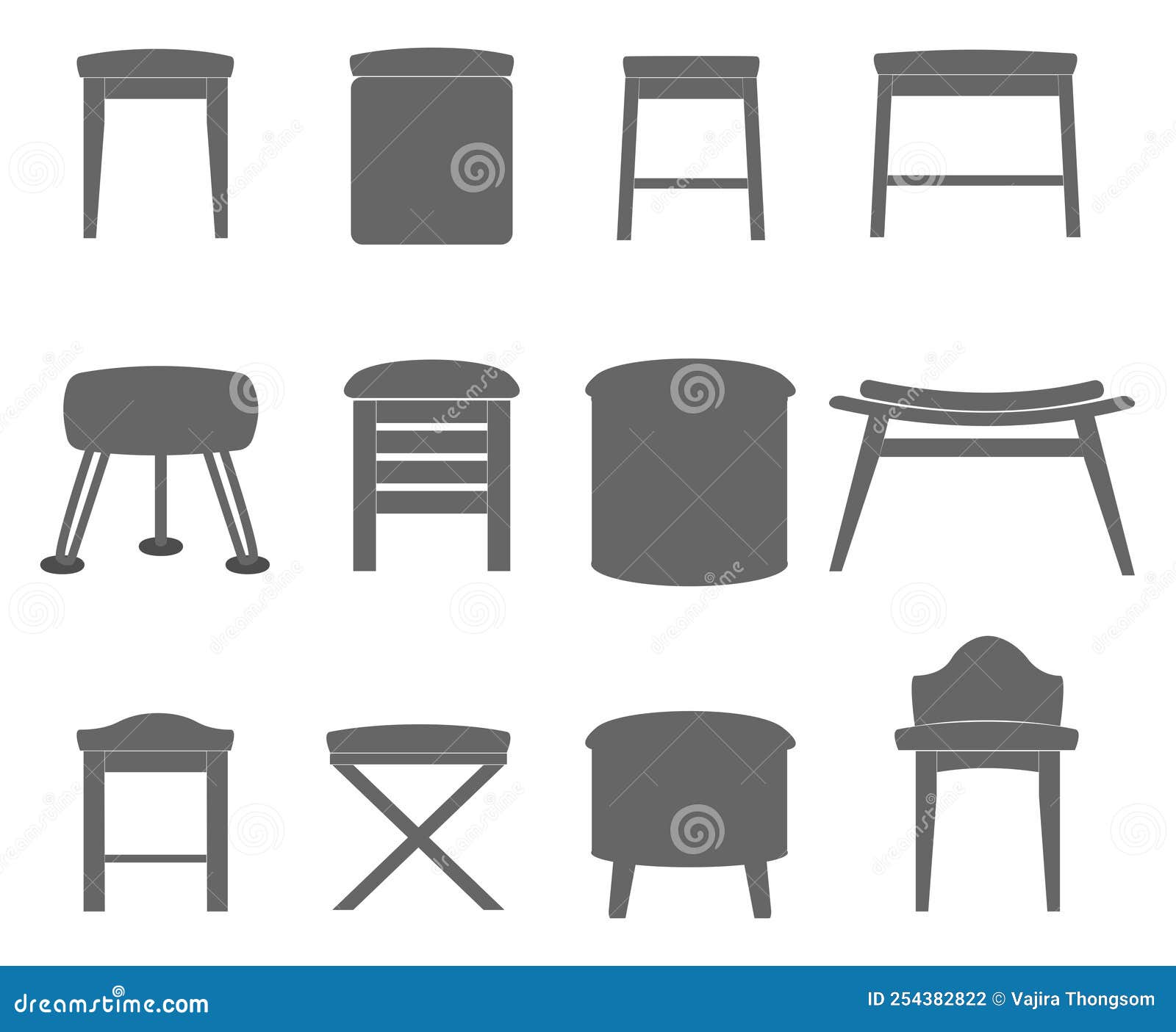 The Collection Set of Stools Black Vector Illustration Stock Vector ...