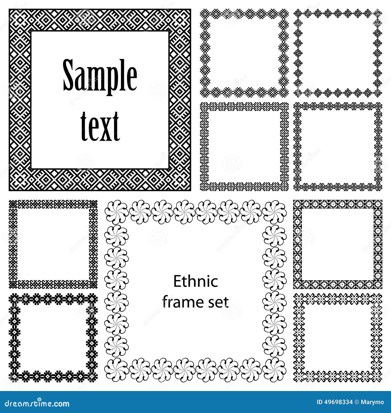 Collection Set of Ten Square Frames with Ethnic Borders Stock Vector ...
