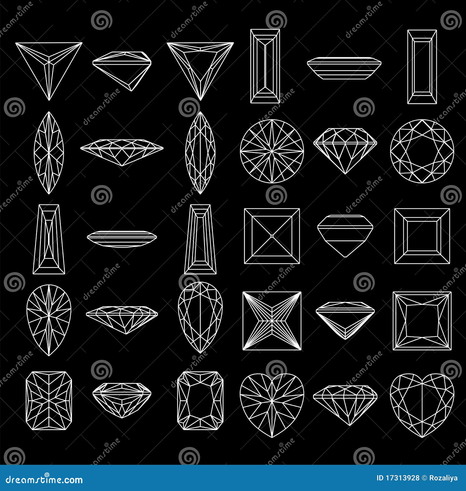 Collection Shapes Of Diamond On Black Background Stock Illustration ...