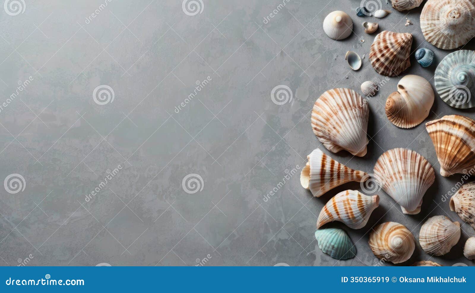 Collection of Shells of Different Shapes and Sizes Gray Background.Gray ...