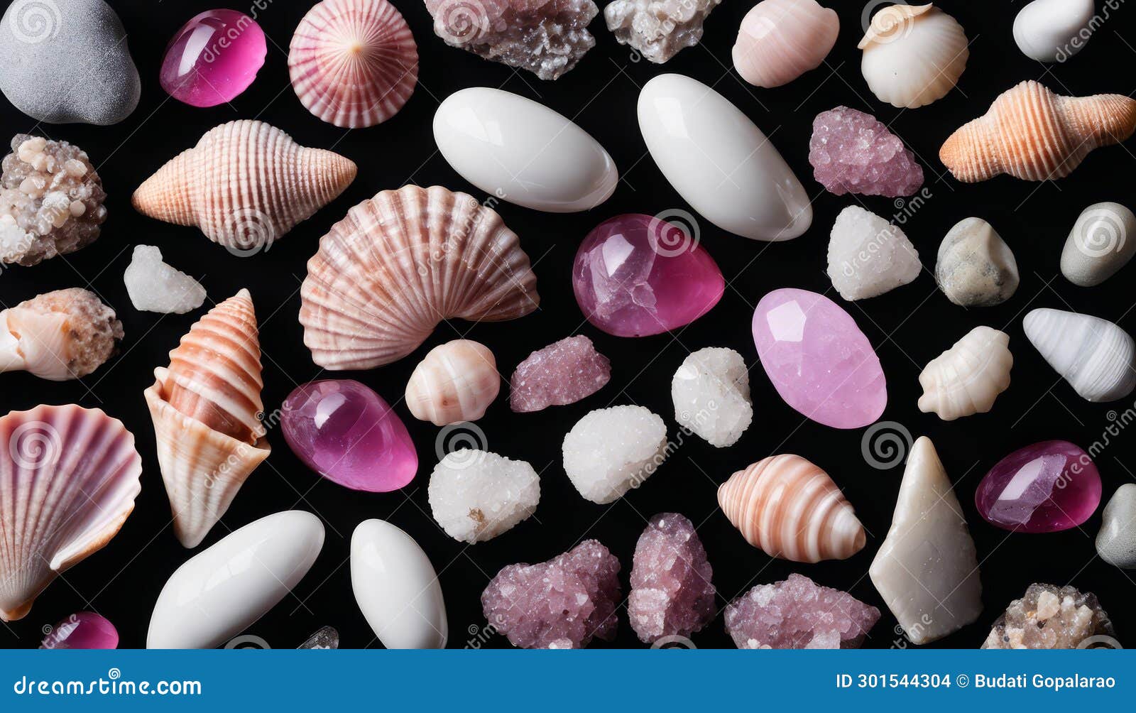 A Collection of Shells and Rocks on a Black Background Stock ...