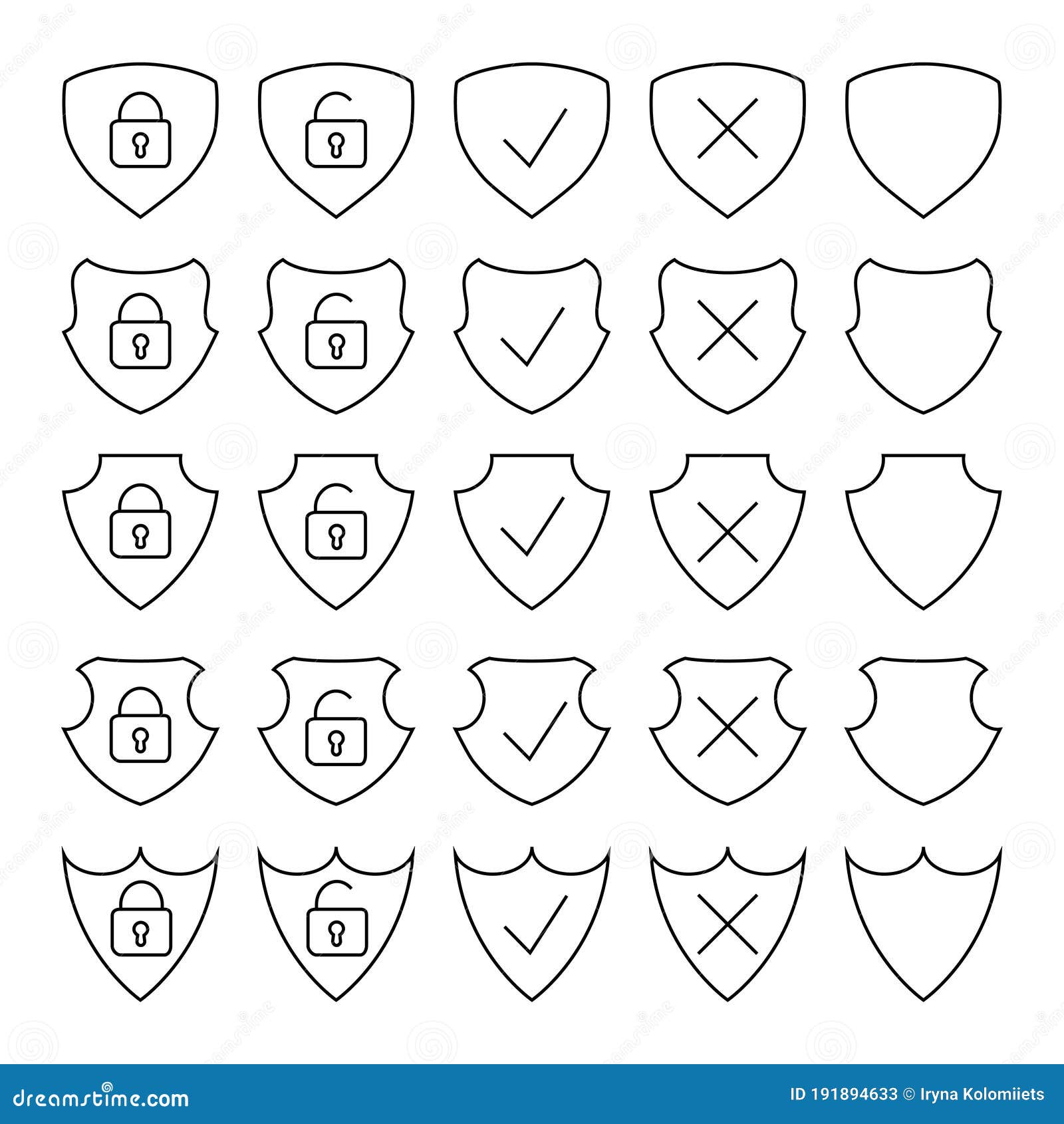 Collection of Shield with Open and Close Lock Inside. Set of Shield in ...