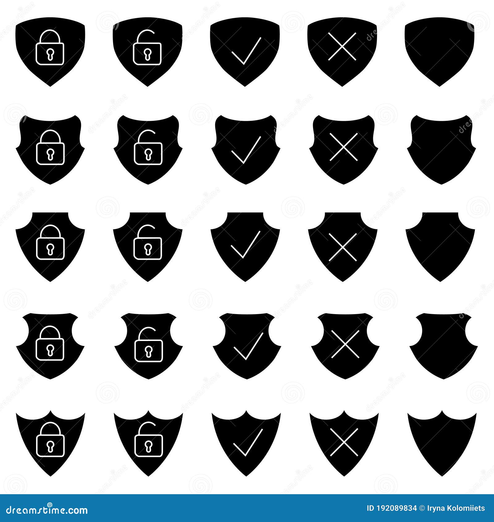 Collection of Shield with Open and Close Lock Inside. Set of Shield in ...