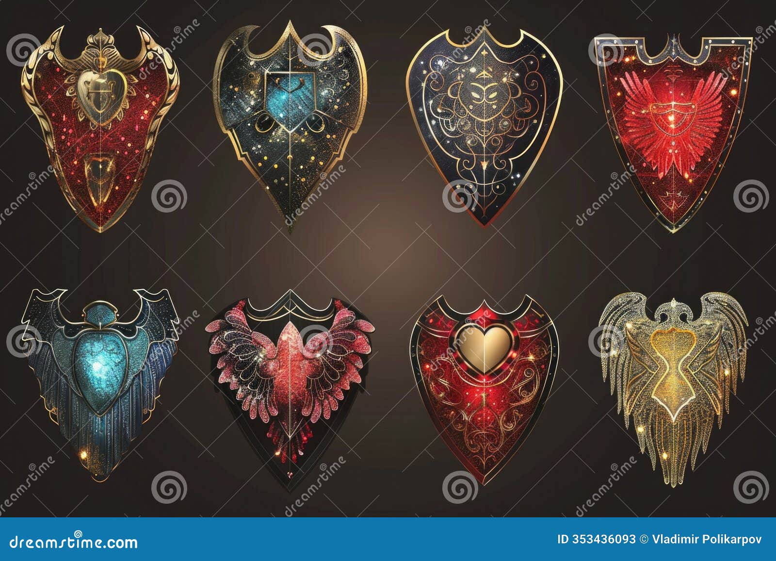 Collection of Shields with Unique Designs, Ideal for Historical or ...
