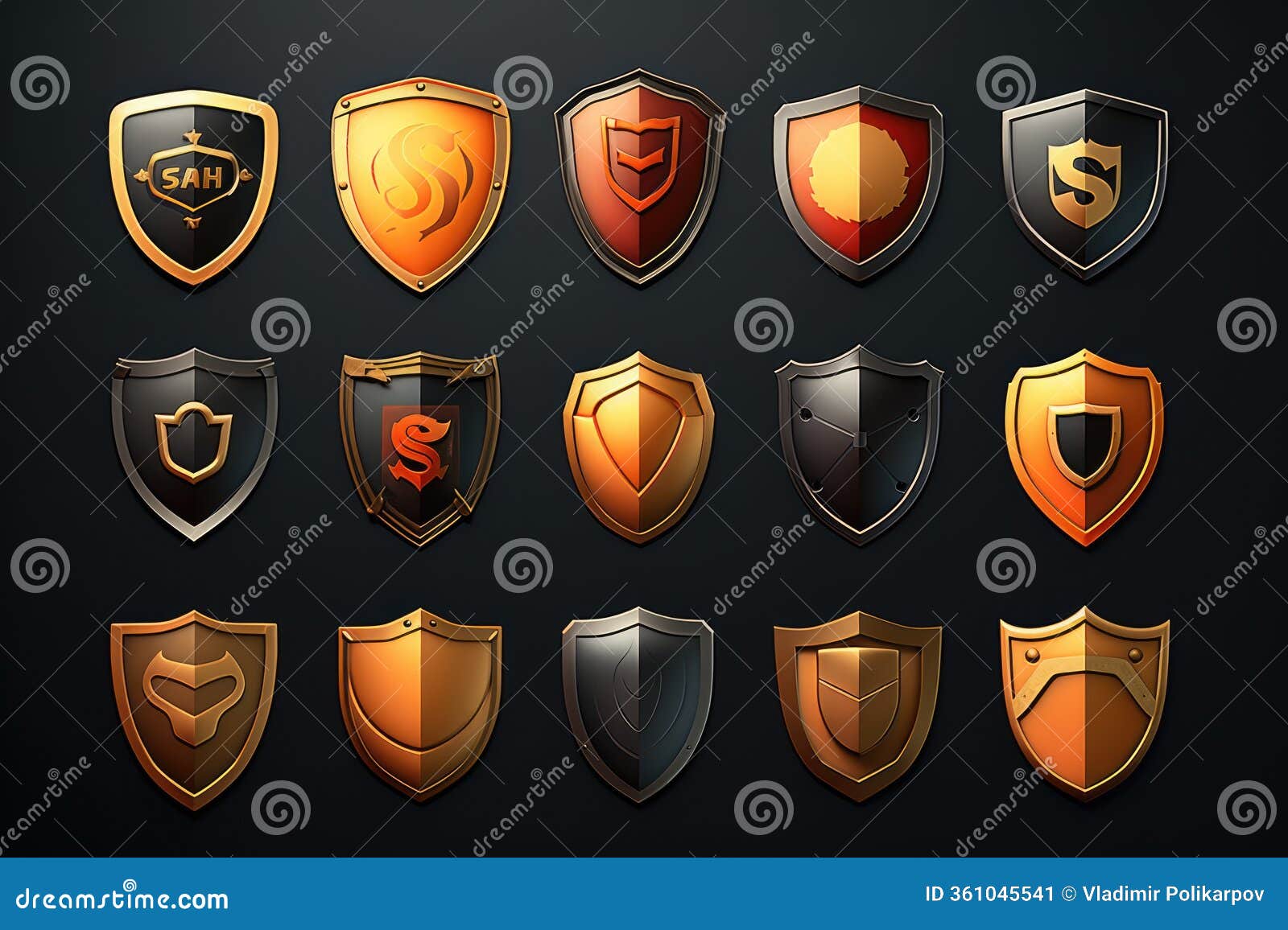 Collection of Shields with Unique Designs, Ideal for Historical or ...