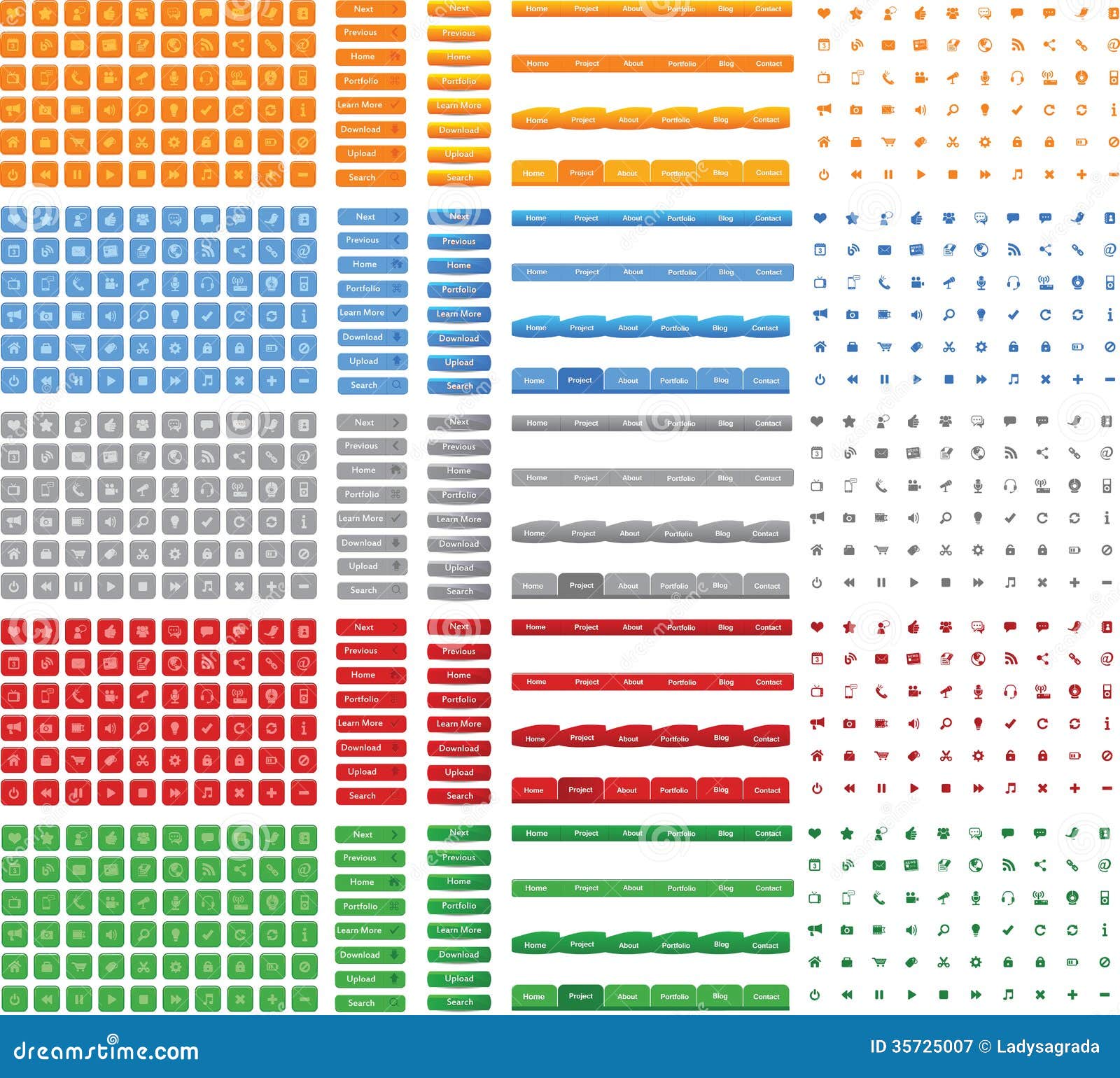 Collection of Shiny Colorful Button, Icons, Menu for Web Design Vector ...