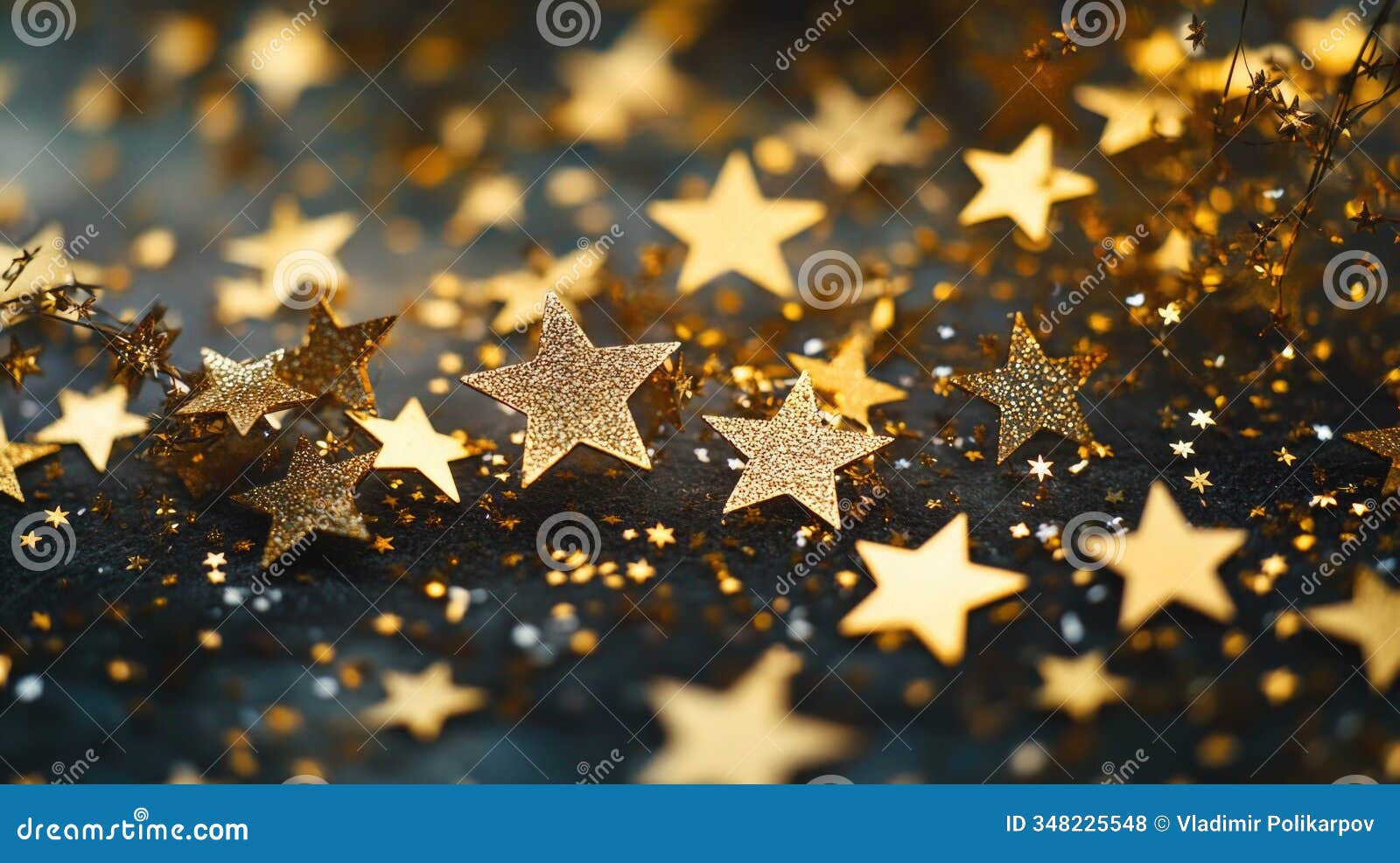 A Collection of Shiny Gold Stars on a Dark Surface Stock Photo - Image ...