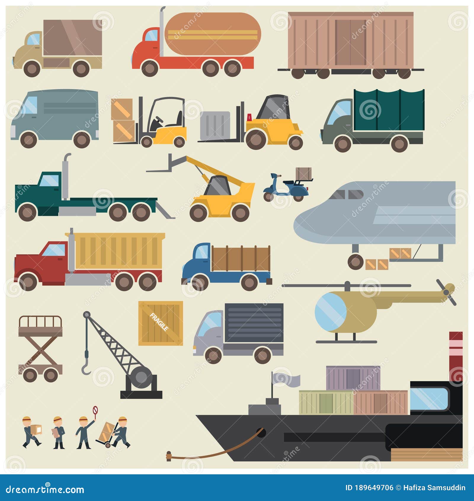 Collection of Shipping Equipment and Transportation. Vector ...