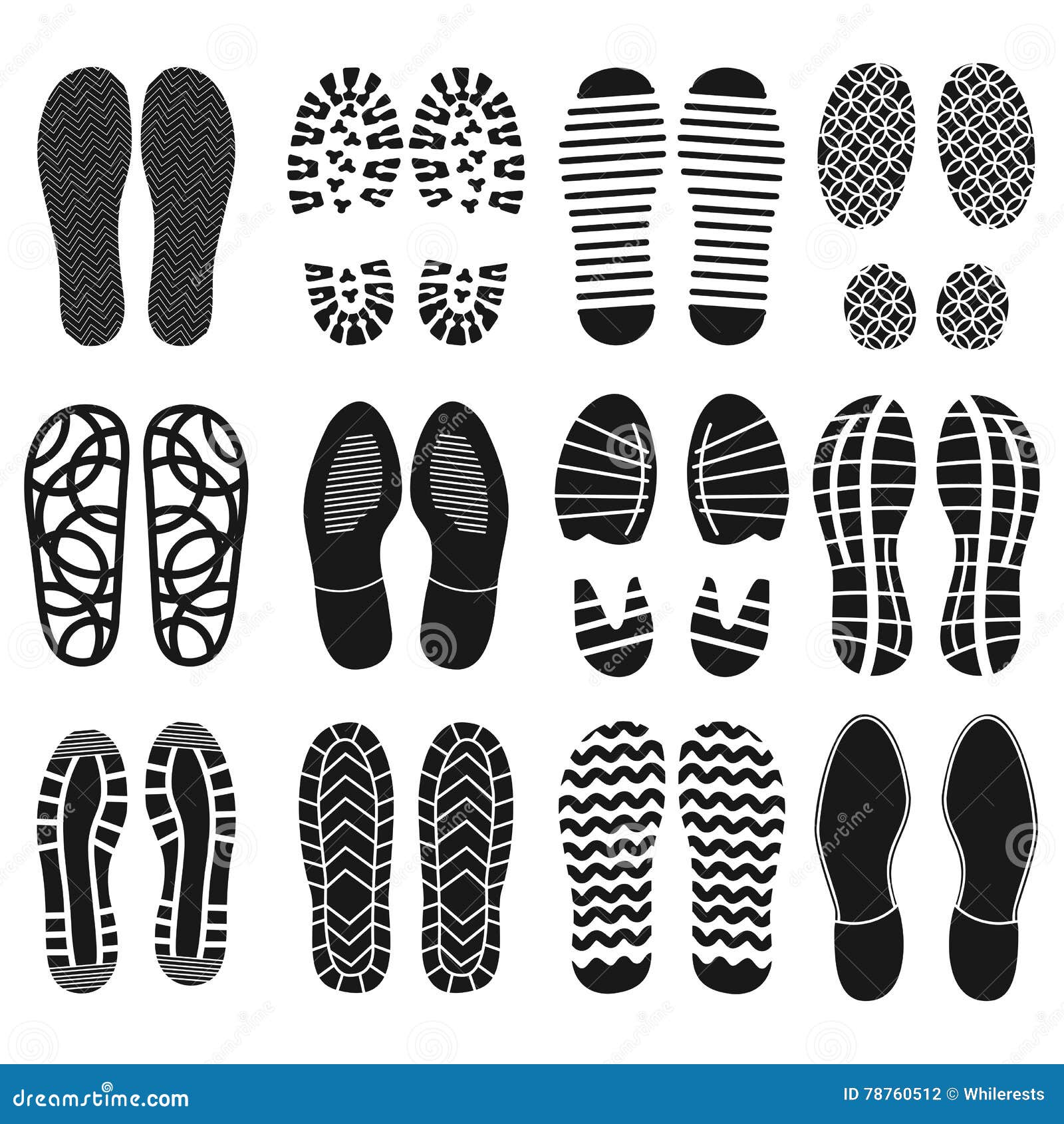 The Collection Of A Shoeprints. Shoes Silhouette Black And White Icons ...