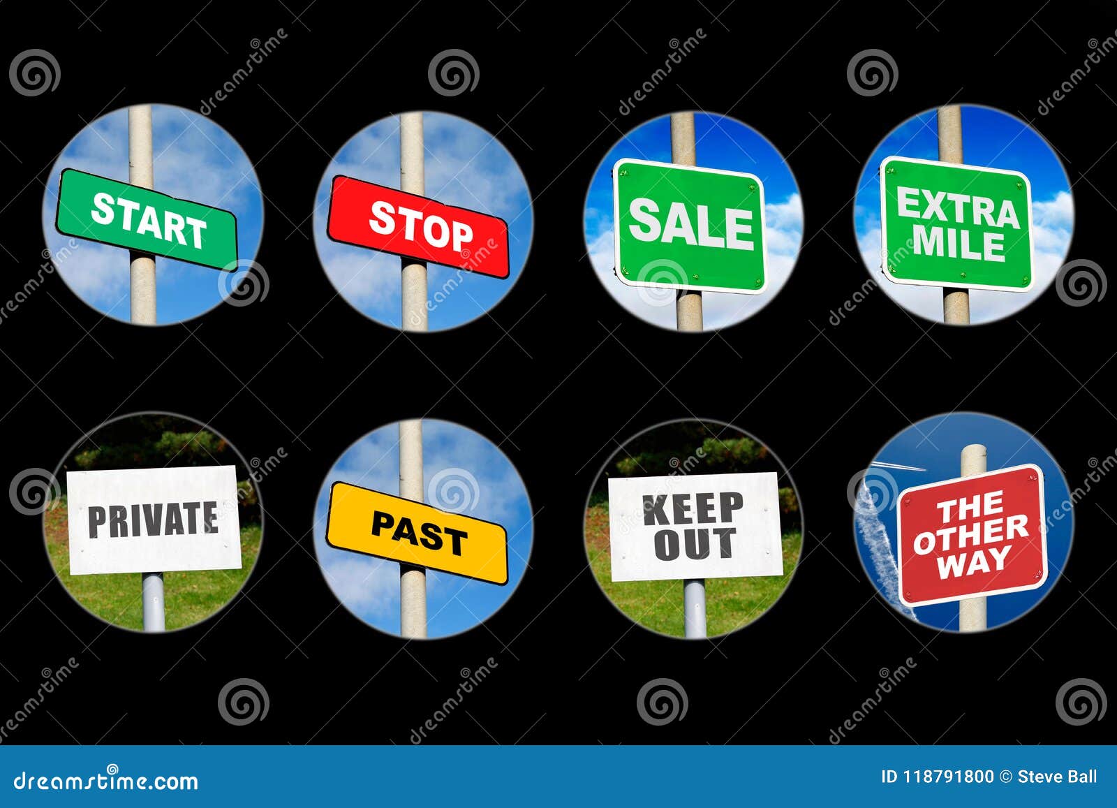 Collection of 8 Signs in Circles Stock Photo - Image of sale, extra ...