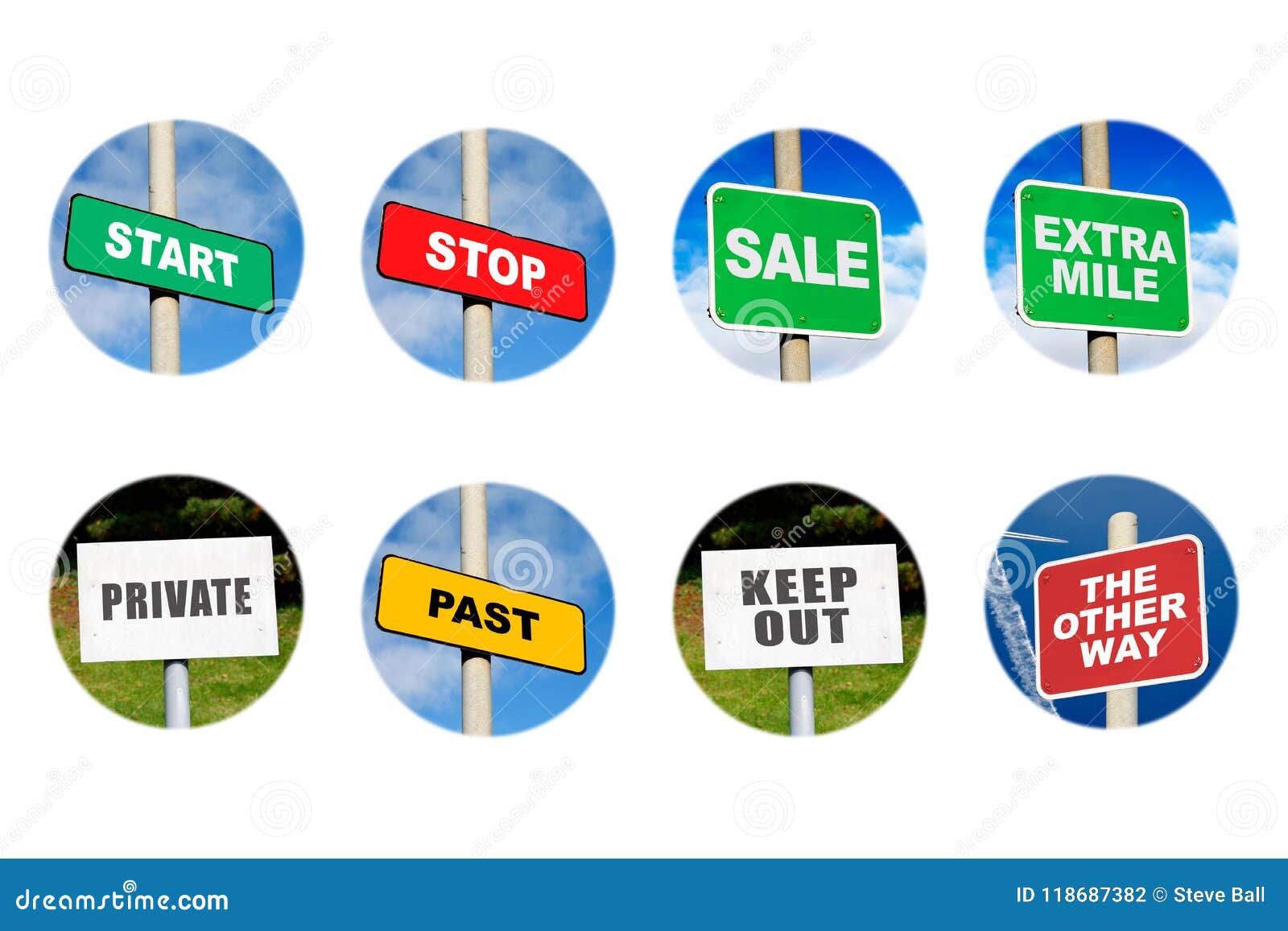 Collection of 8 Signs in Circles Stock Photo - Image of mile, circle ...