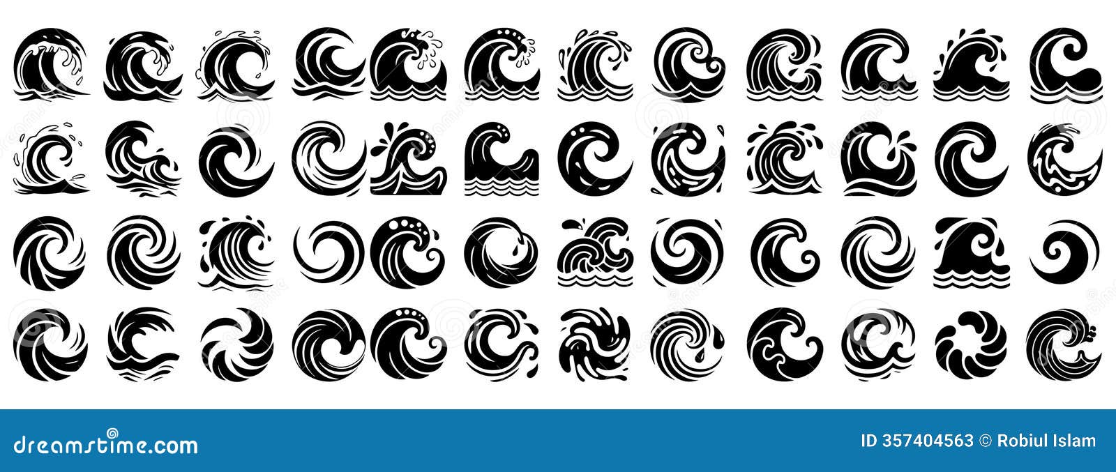 Collection of Silhouette Vector Water Waves in Various Styles Stock ...