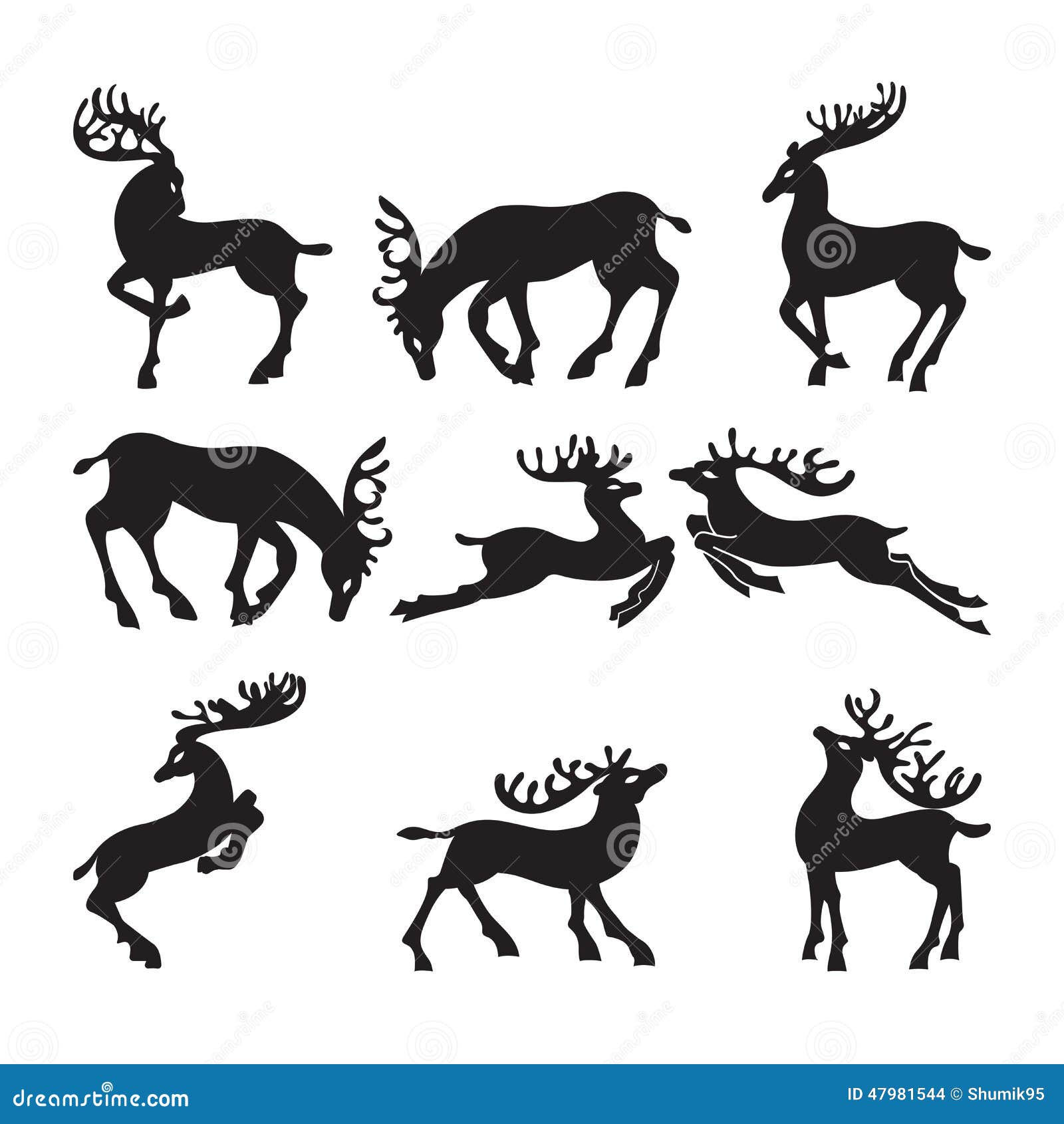 Silhouettes Of Deer And Stags. Cartoon Vector | CartoonDealer.com ...