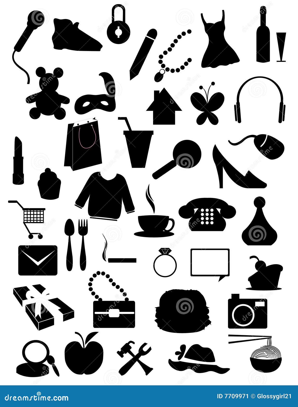 Collection of Silhouettes Items Stock Vector - Illustration of mail ...