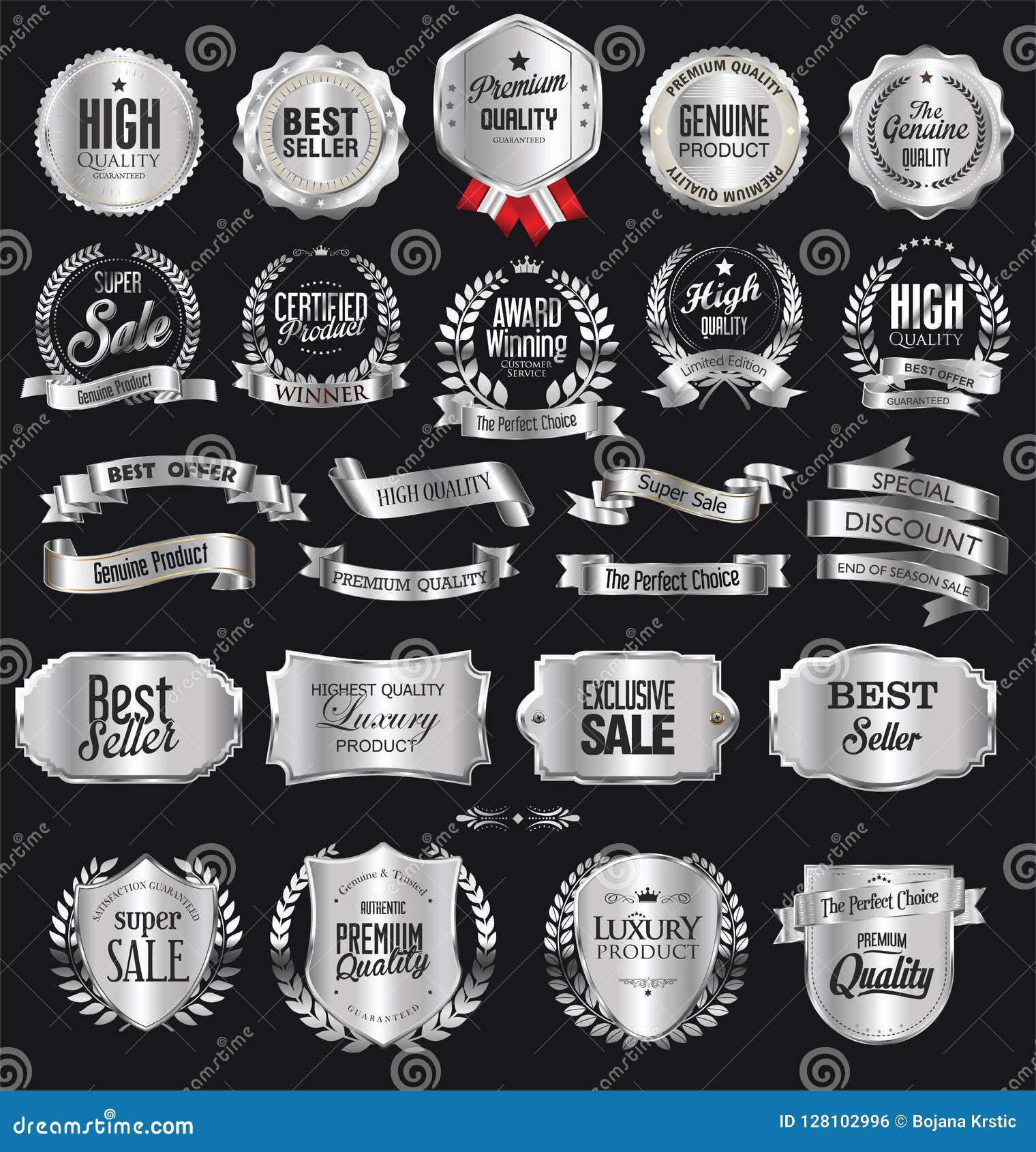 Collection of Silver Badges and Labels Retro Design Stock Illustration ...