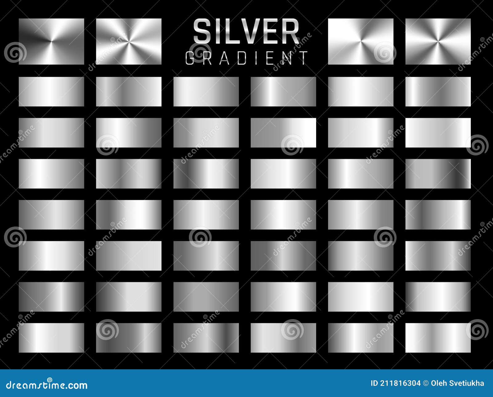 Collection of Silver, Chrome Metallic Gradient. Brilliant Plates with ...