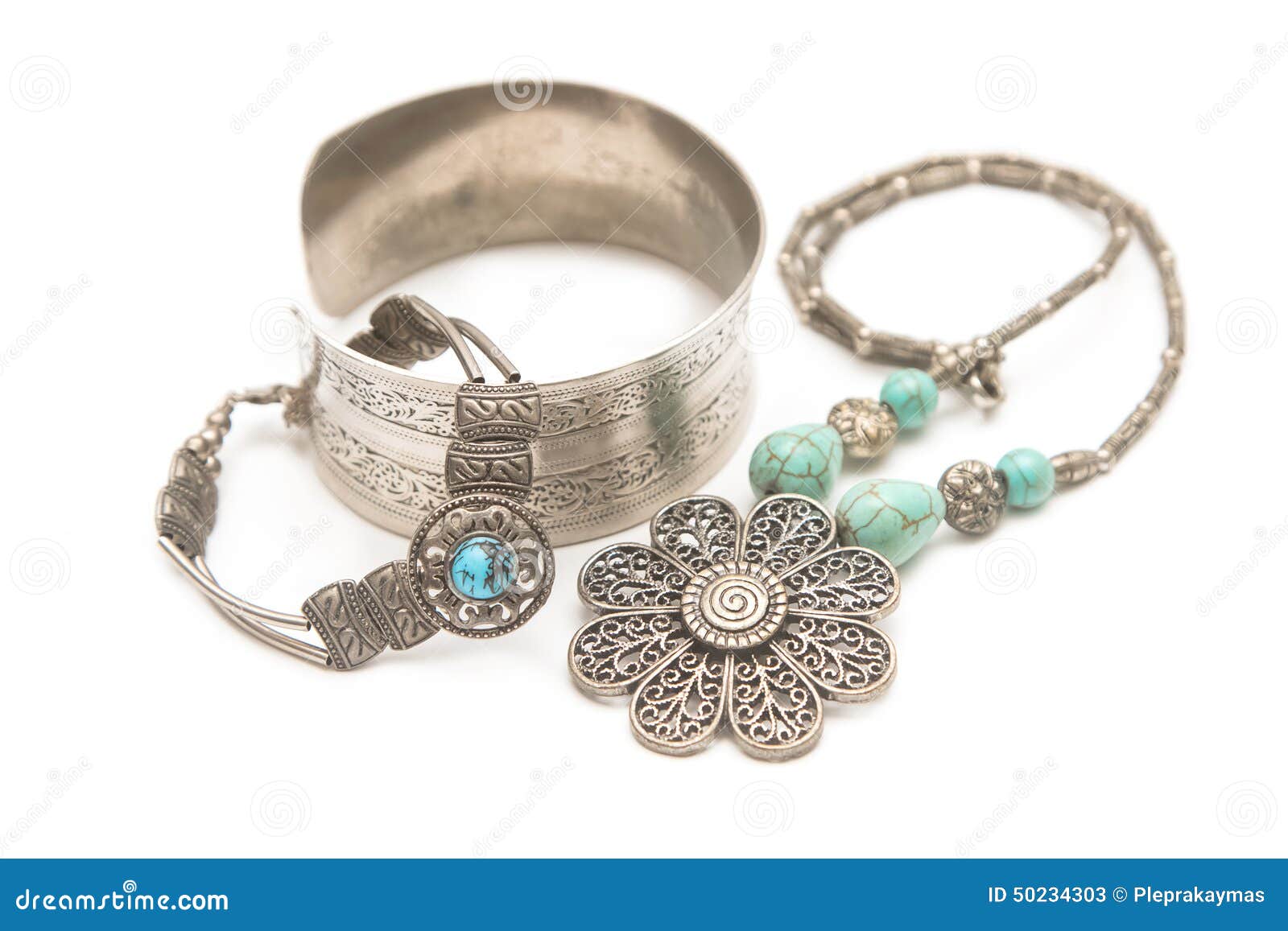 Collection of Silver Jewelry Stock Image - Image of stones, beautiful ...
