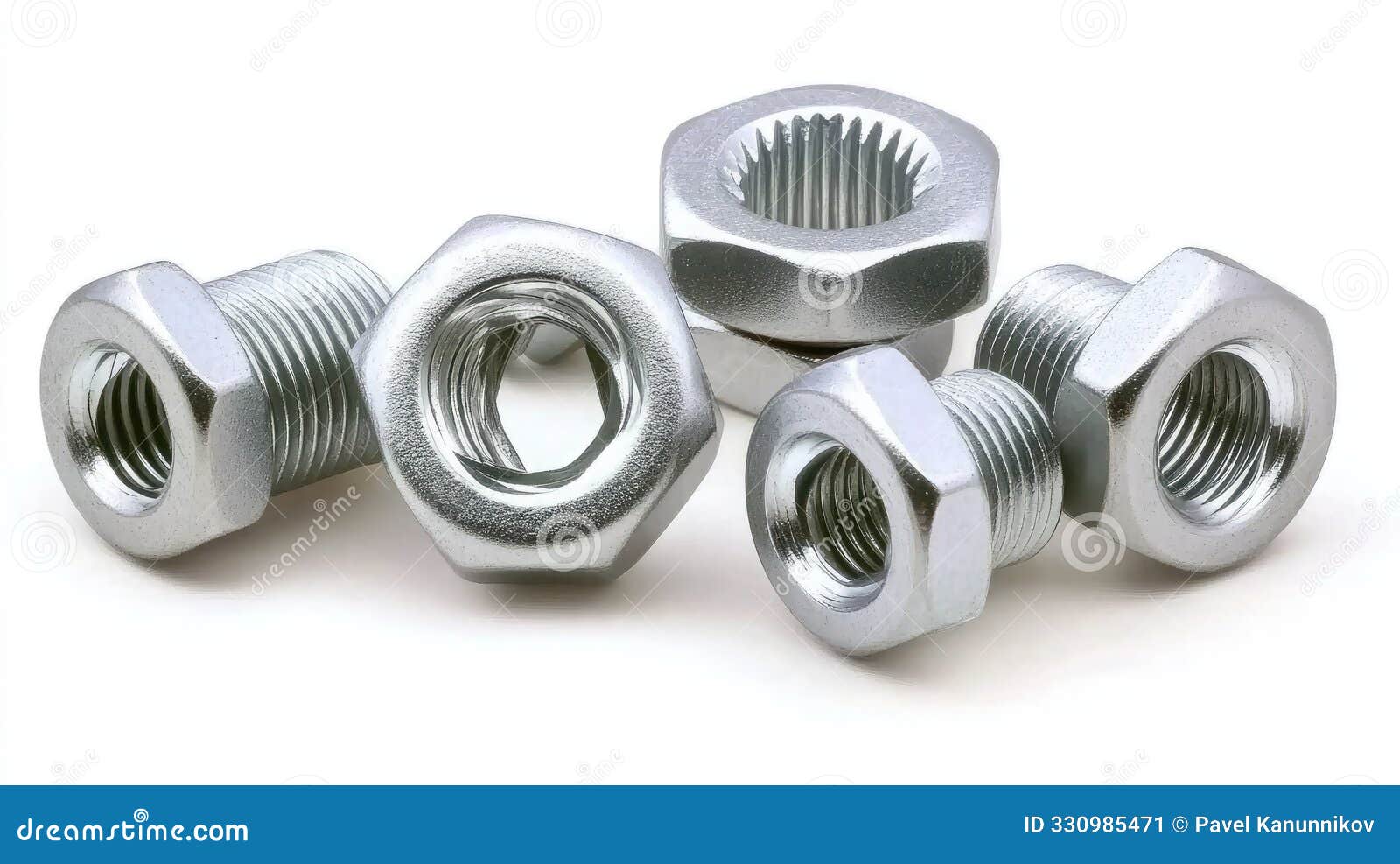 Collection of Silver Metal Nuts in Various Sizes and Designs on White ...