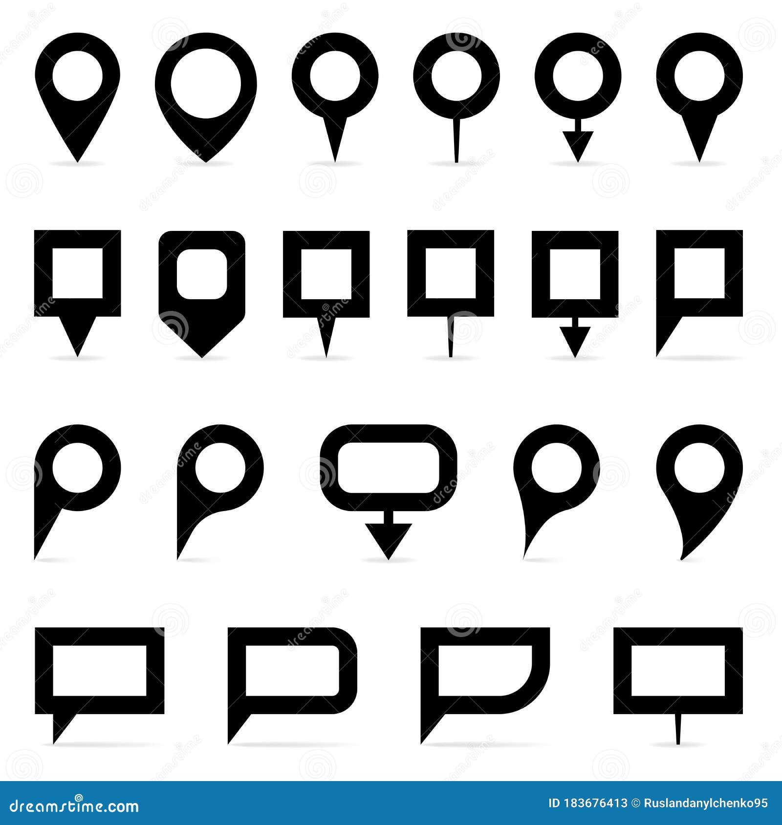 Collection of Simple Black Map Markers, Vector Eps10 Illustration Stock ...