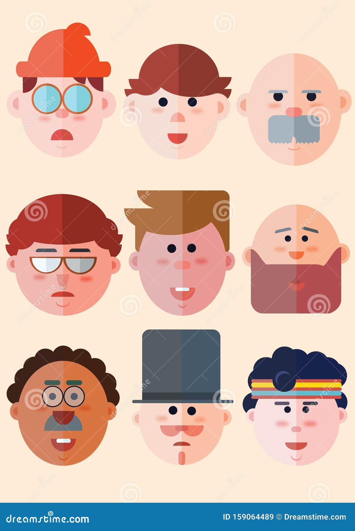 Collection of Simple Face Flat Design Stock Illustration - Illustration ...