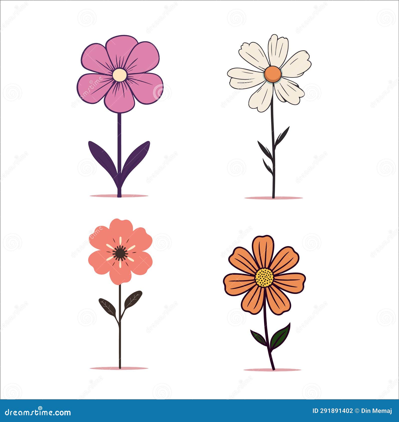 A Collection of Simple Flower Illustrations Stock Vector - Illustration ...