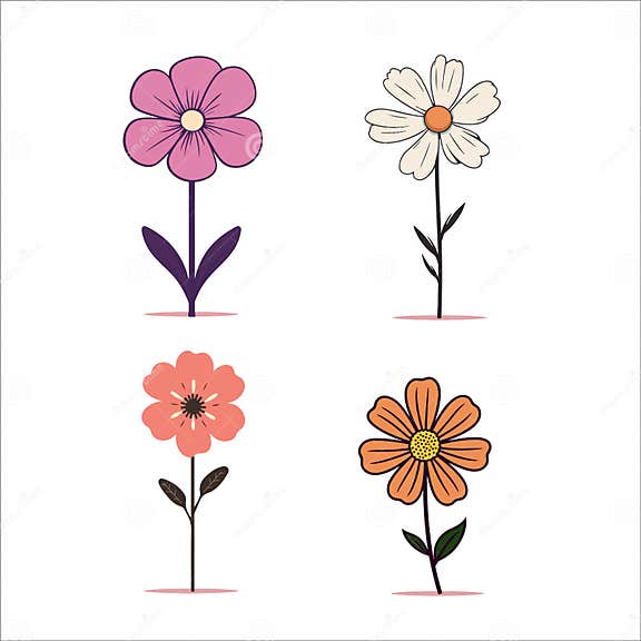 A Collection of Simple Flower Illustrations Stock Vector - Illustration ...