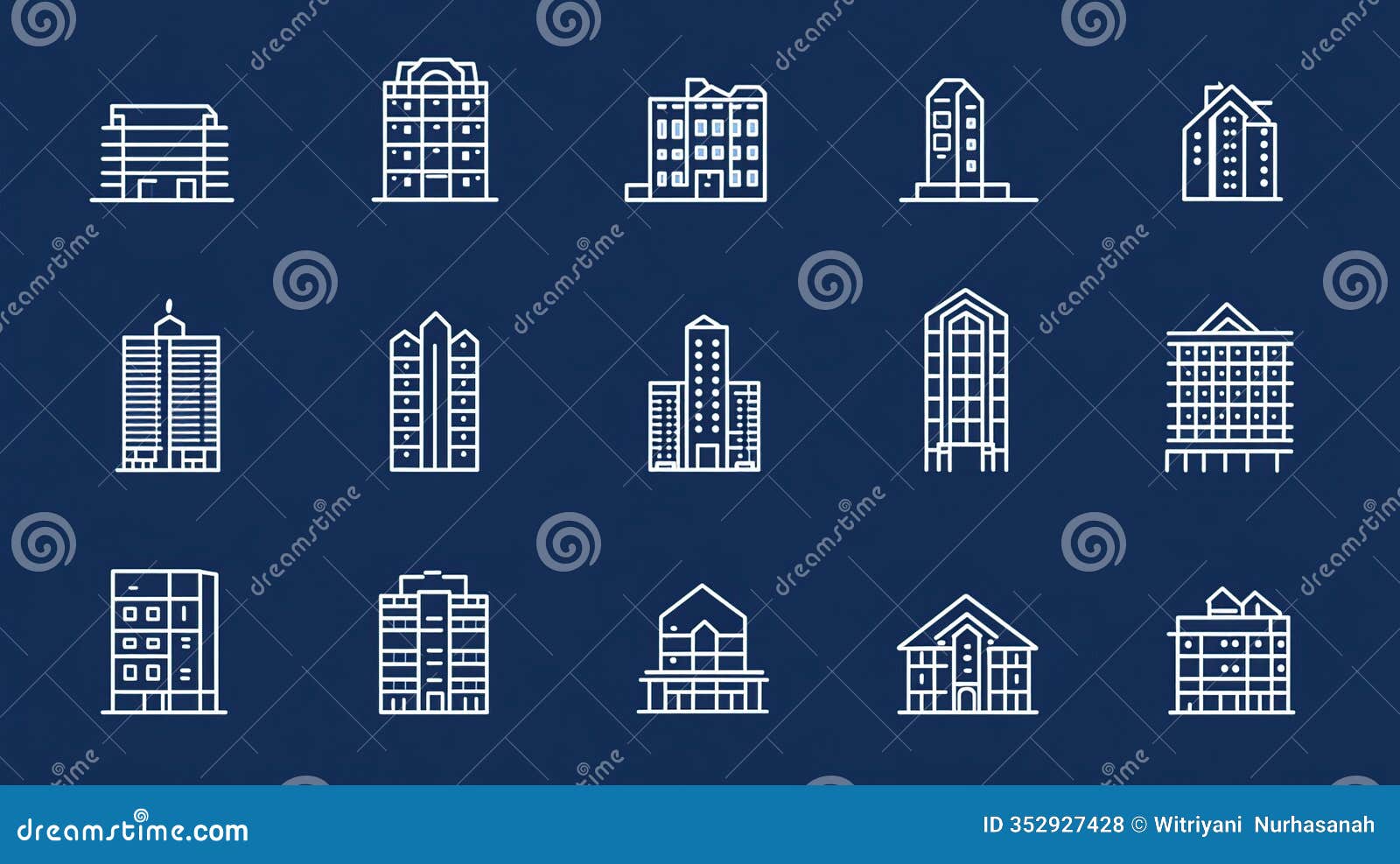 Collection of Simple Line Icons Depicting Various Building Types Stock ...