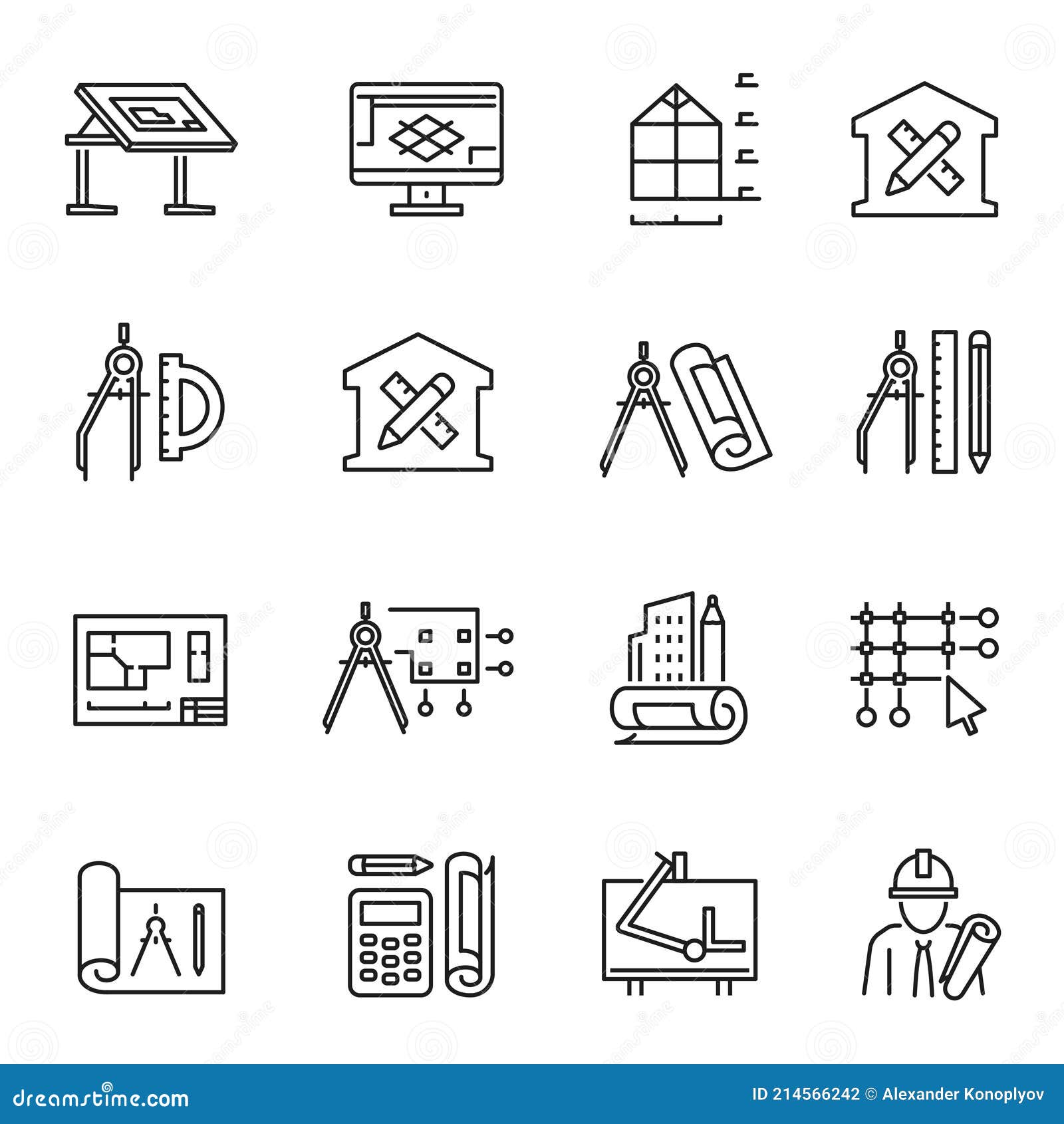 Collection of Simple Monochrome Architectural Planning Icon Vector ...
