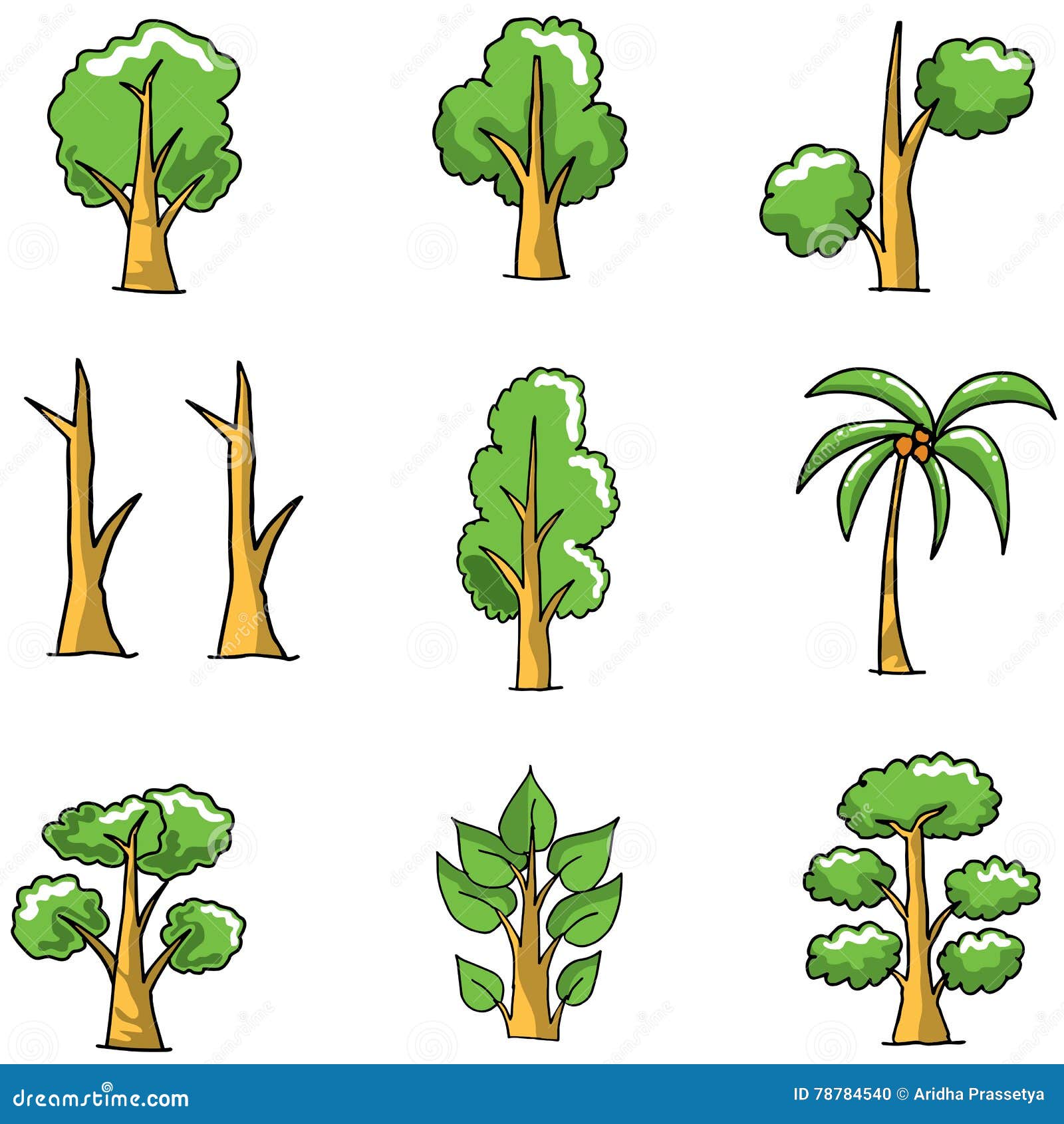 Collection of Simple Tree Doodles Stock Vector - Illustration of autumn ...