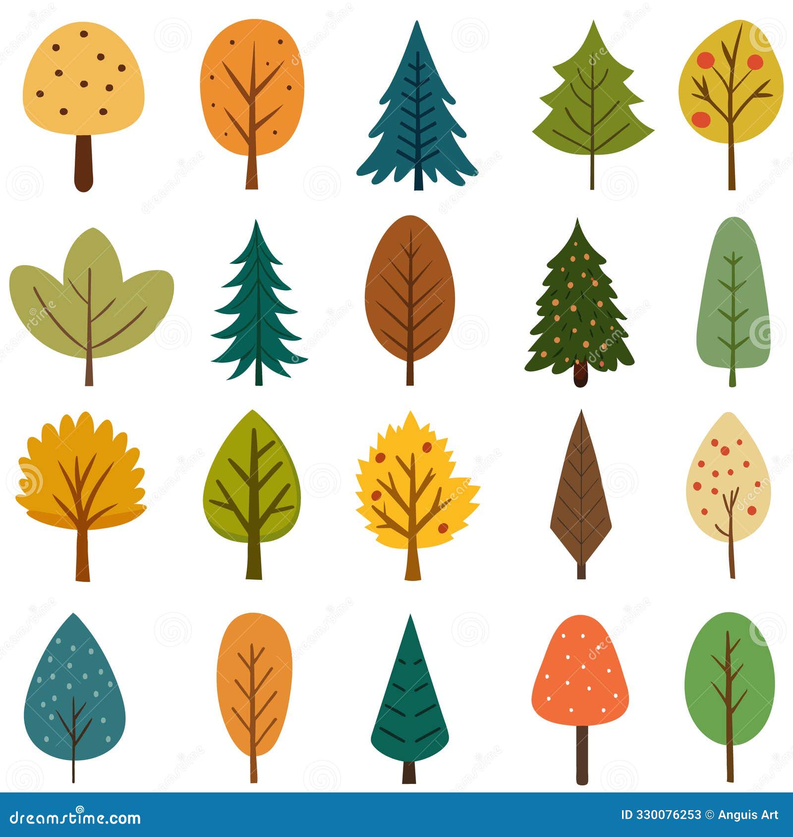 Simple Trees Vector Set With Tall Trees, Short Trees, Evergreens, And ...