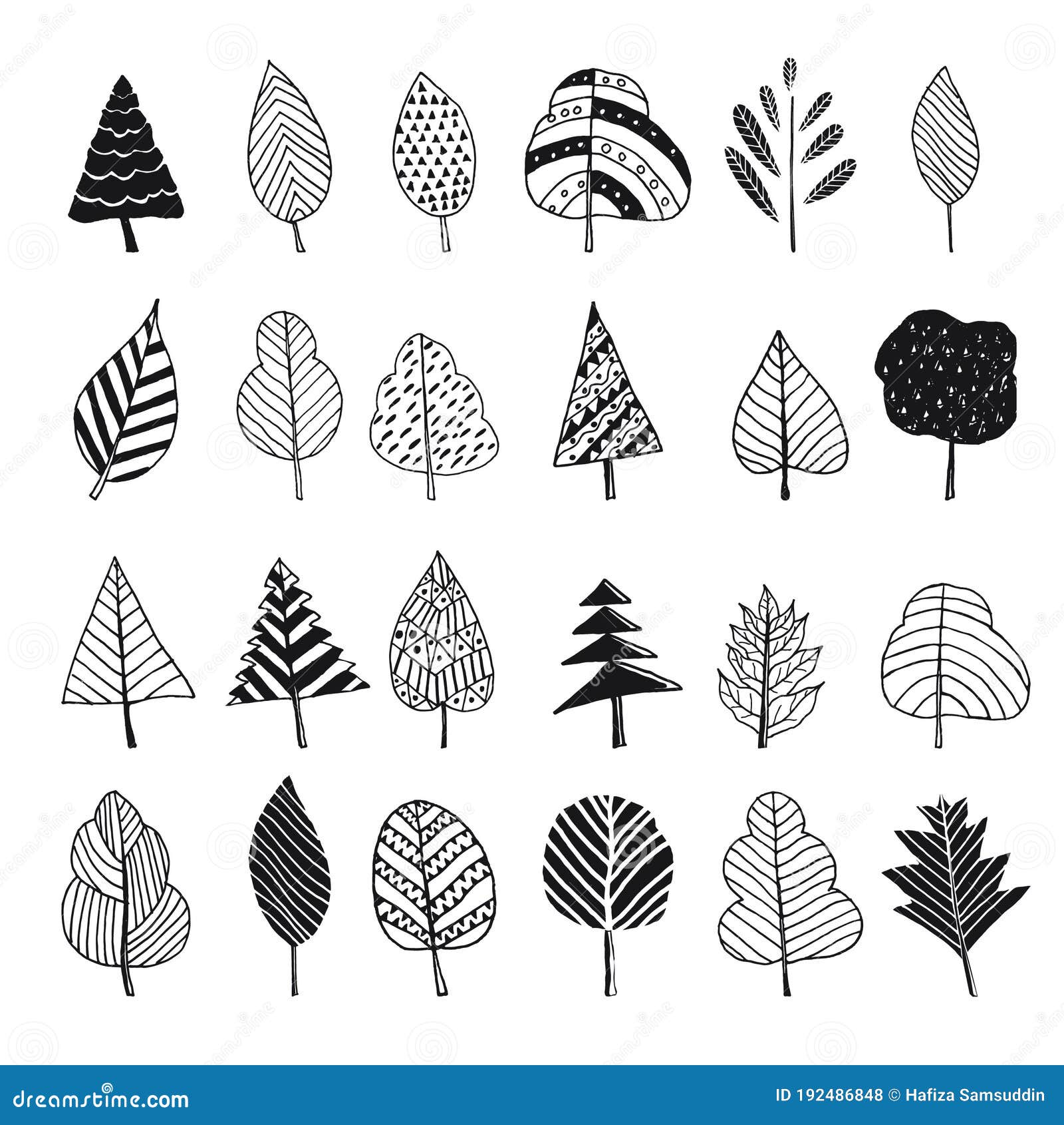 Collection of Simple Trees and Leaves Design. Vector Illustration ...