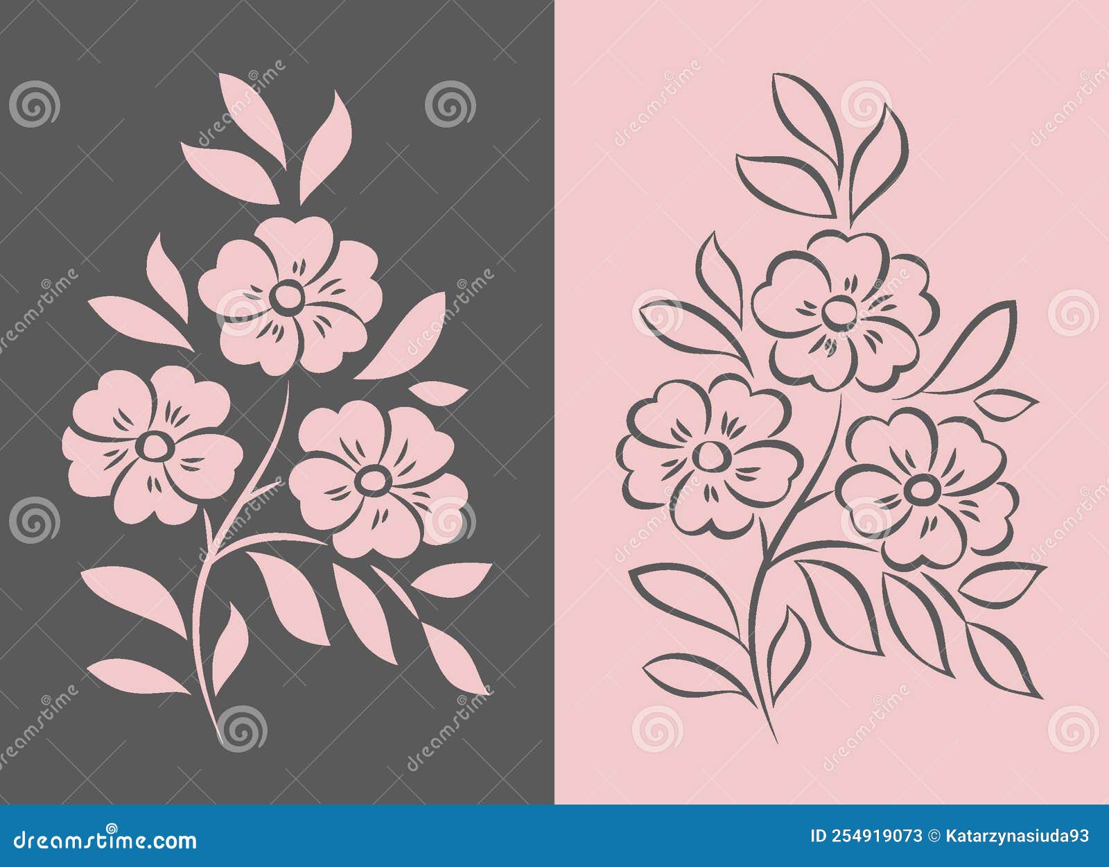 Simple Vector Floral Element. Outline of Flowers and Leaves. Stock ...