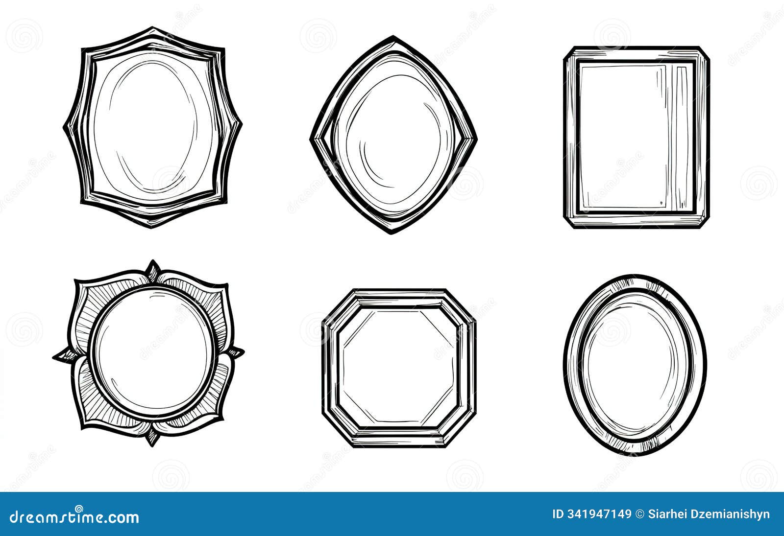 A Collection of Six Decorative Picture Frames in Various Shapes and ...