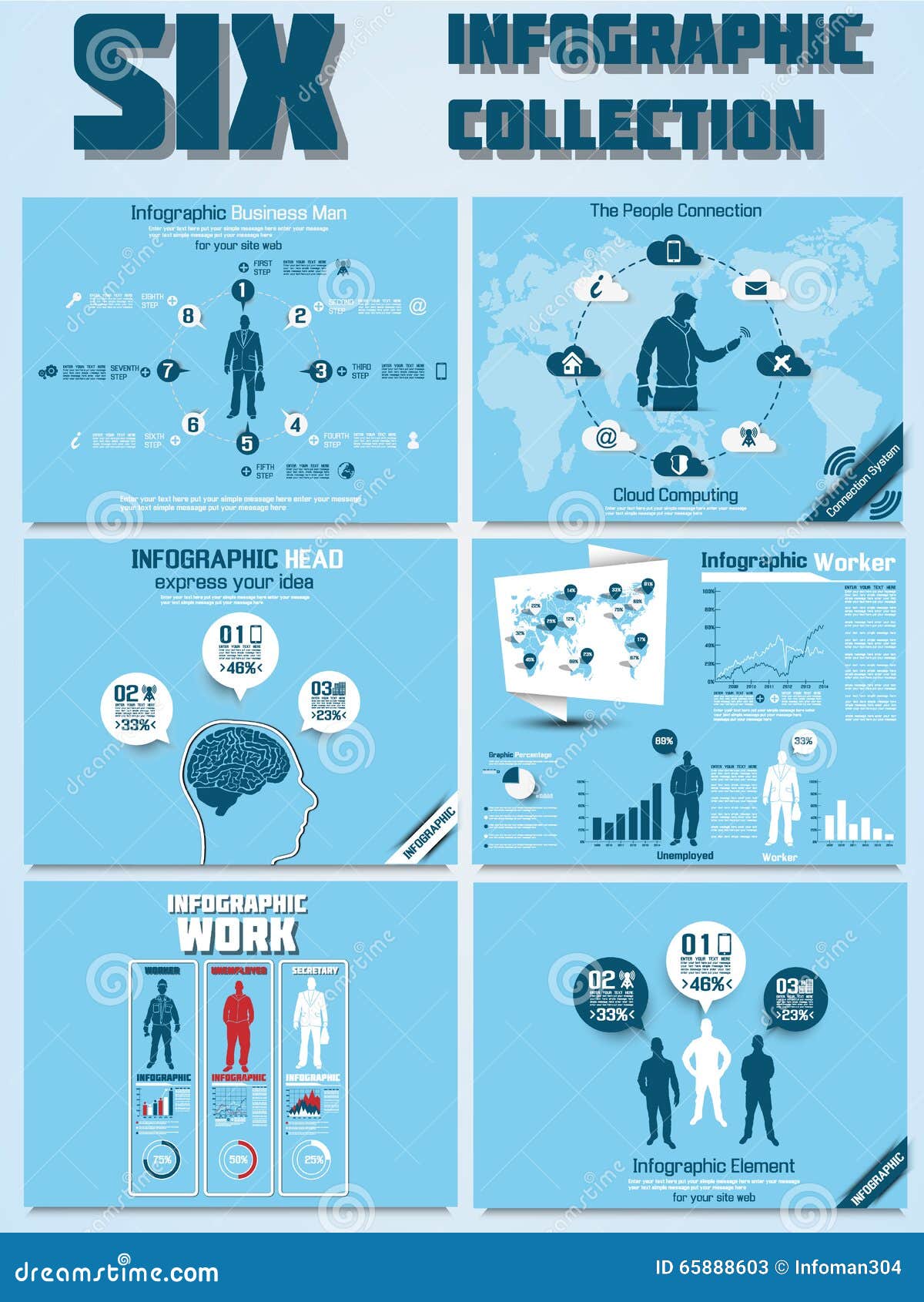 Collection Six Infographic Demographic Elements Chart and Graphic Stock ...