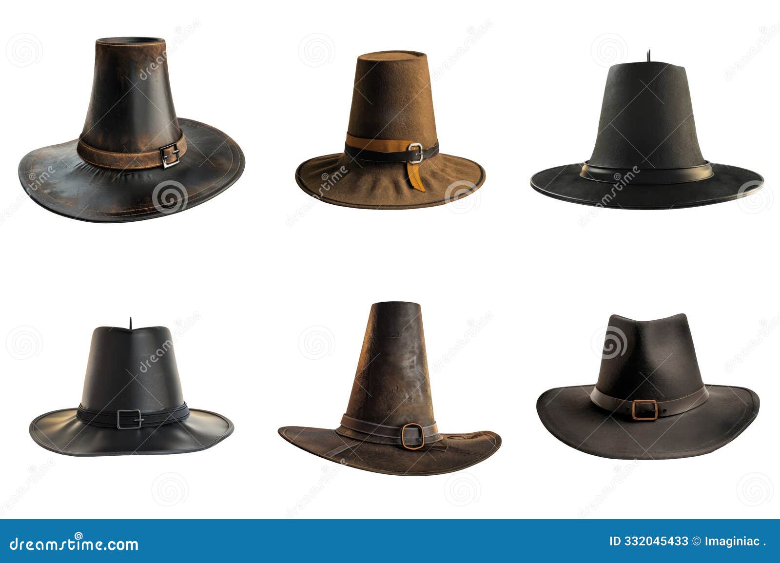 A Collection of Six Leather Pilgrim Hats Stock Illustration ...