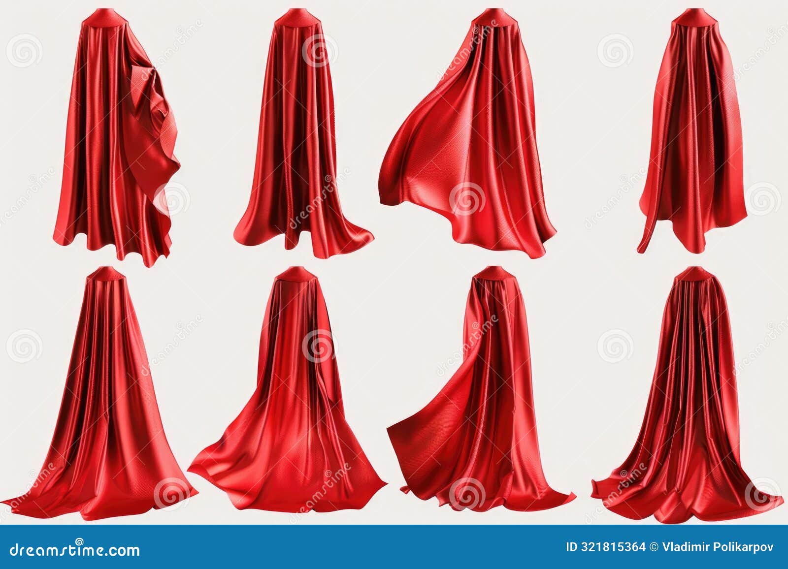 A Collection of Six Red Capes on a Plain White Background Stock ...