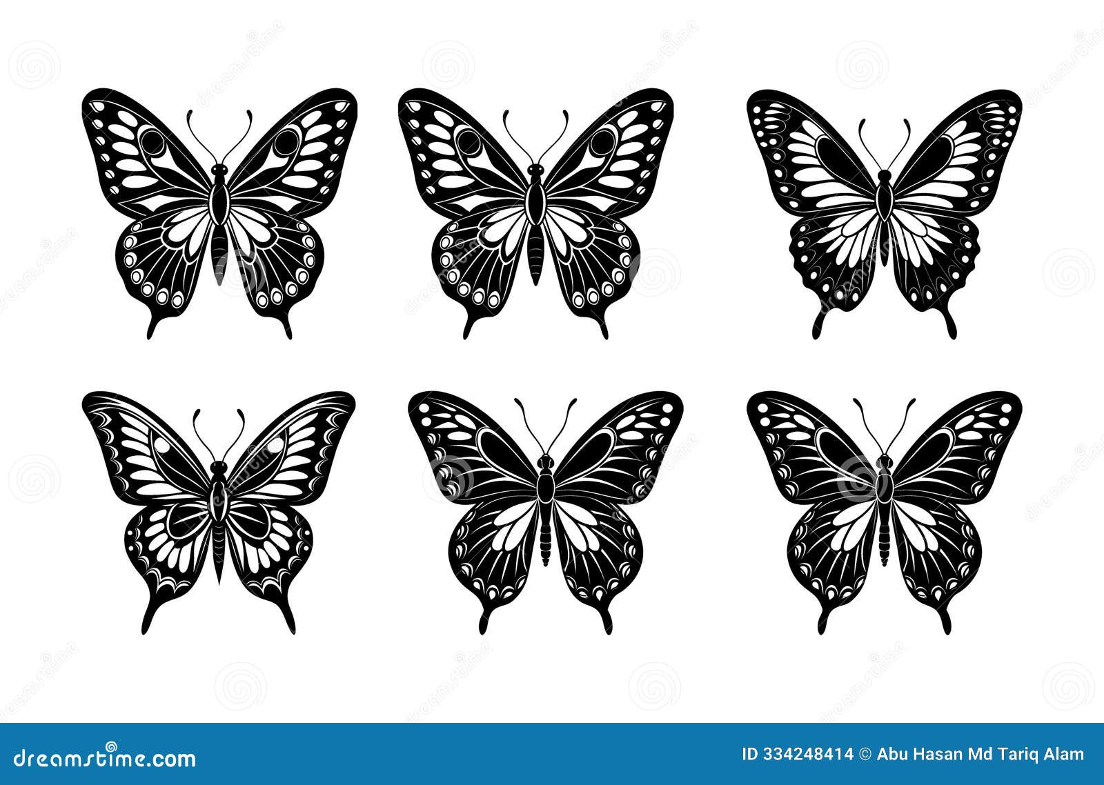 A Collection of Six Swallowtail Butterfly Silhouettes Stock Vector ...