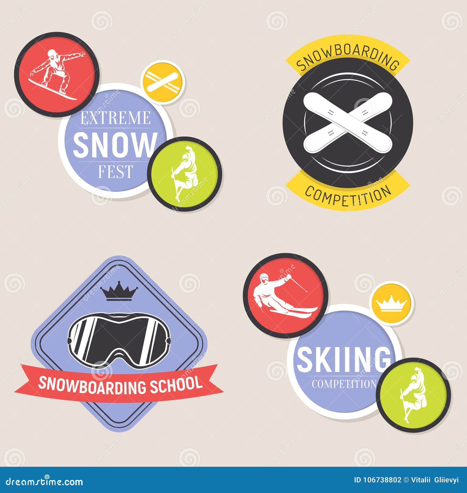 Collection of Ski and Snowboarding Logos. Emblems and Symbols in Retro ...