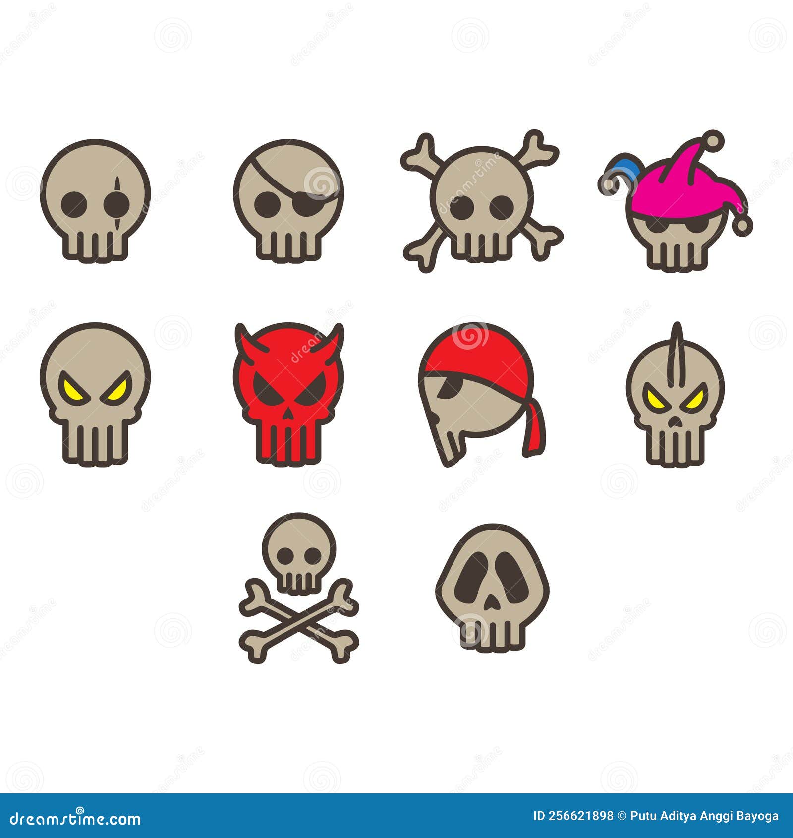 Skull icon set stock vector. Illustration of skull, cartoon - 256621898
