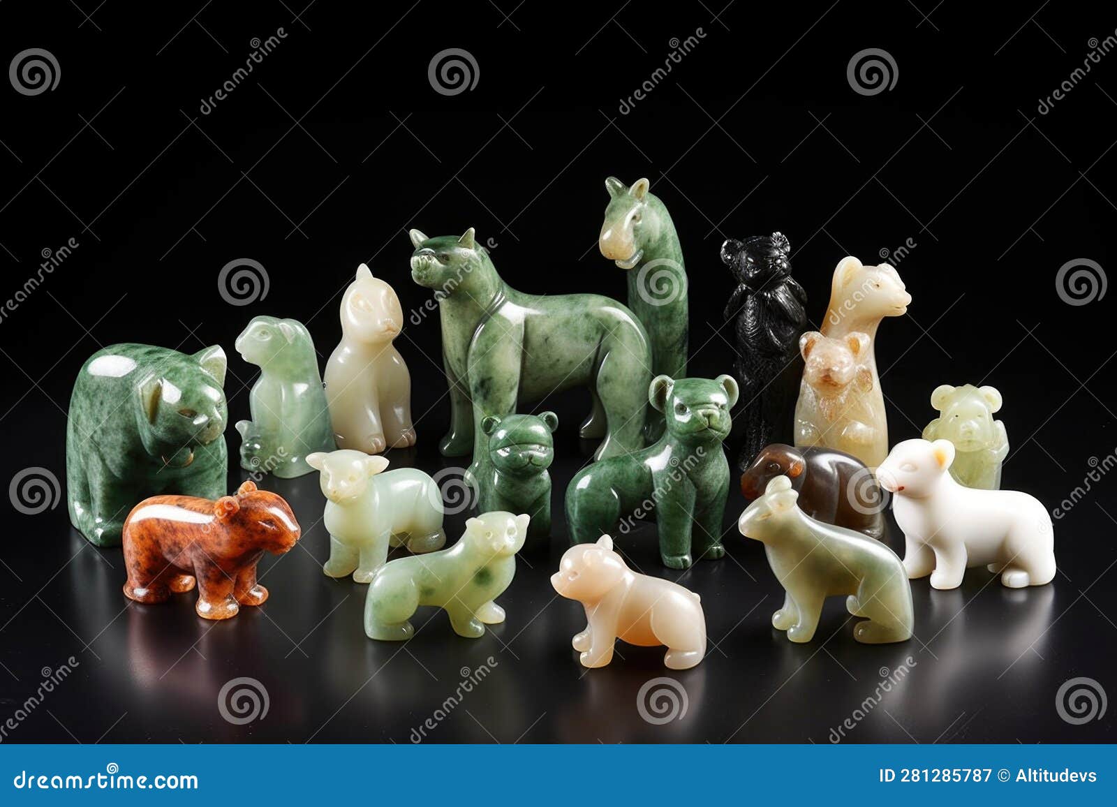 Collection of Small Jade Animal Figurines Stock Illustration ...