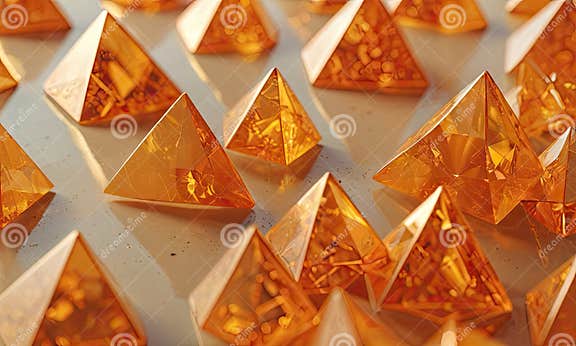 A Collection of Small, Yellow, Triangular Objects are Arranged in a Row ...