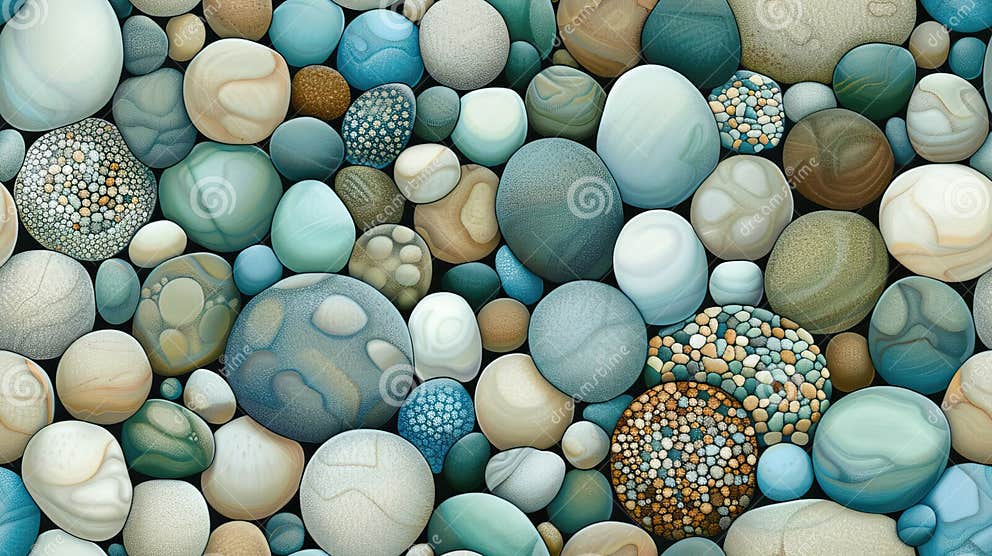 A Collection of Smooth, Ocean-colored Stones SEAMLESS PATTERN Stock ...