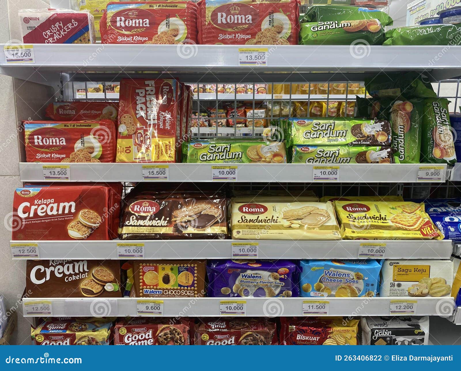 A Collection of Snacks or Biscuits Arranged on a Shelf at the Indomaret ...