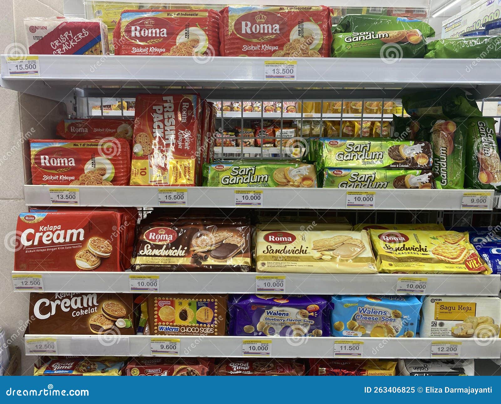 A Collection of Snacks or Biscuits Arranged on a Shelf at the Indomaret ...