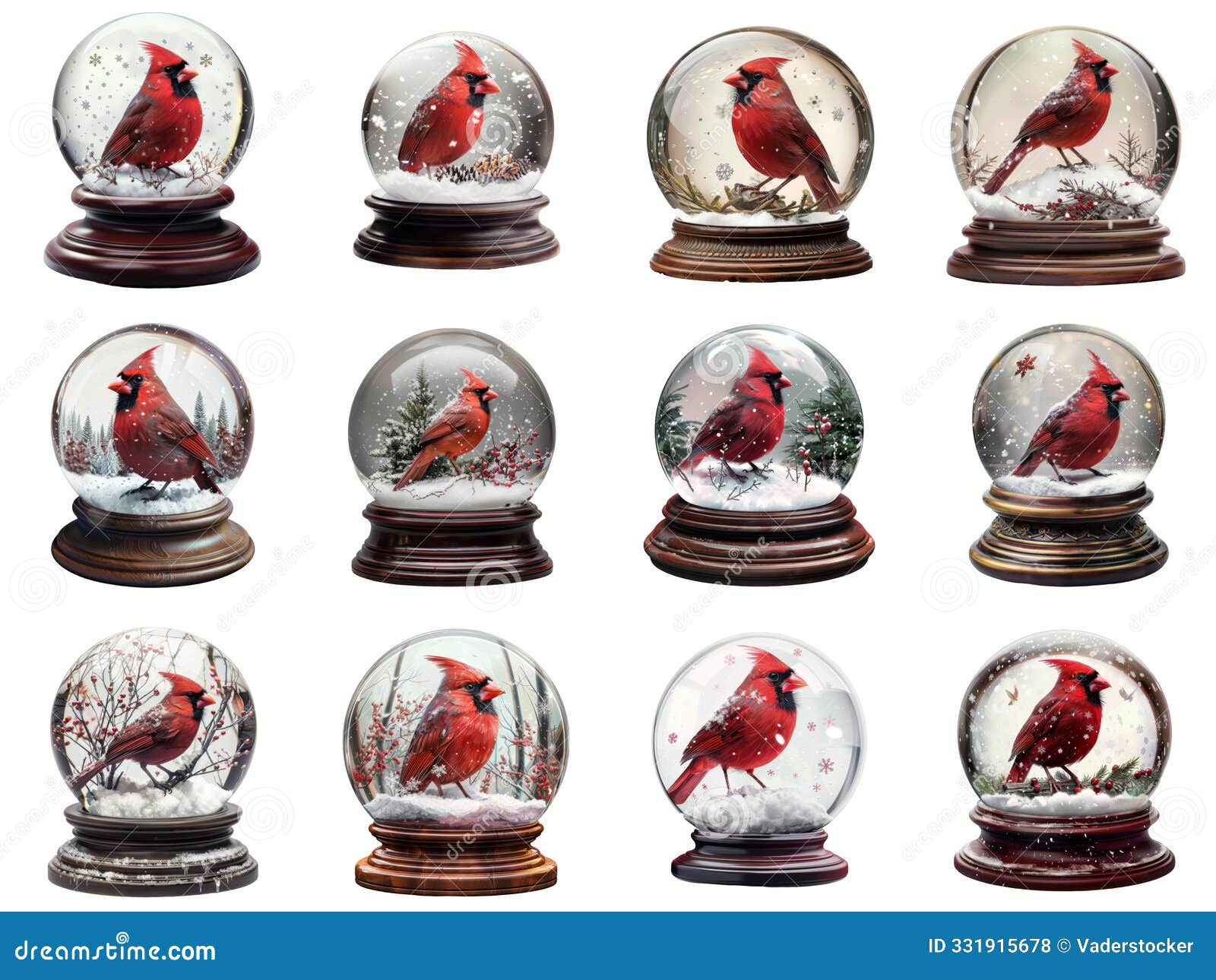 Collection of Snow Globes with Cardinal Birds Inside Stock Illustration ...