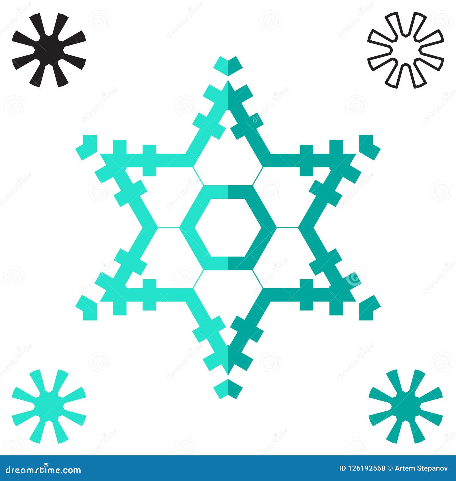 Snowflake Blue Flat Icon Set Stock Vector - Illustration of beautiful ...
