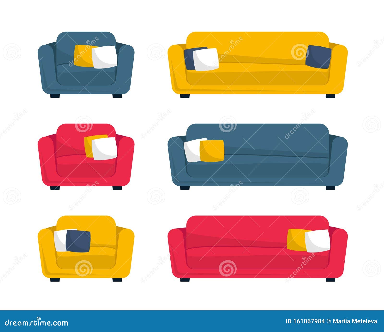 Collection Of Sofas And Armchairs In Flat Cartoon Style. Set Of Couch ...