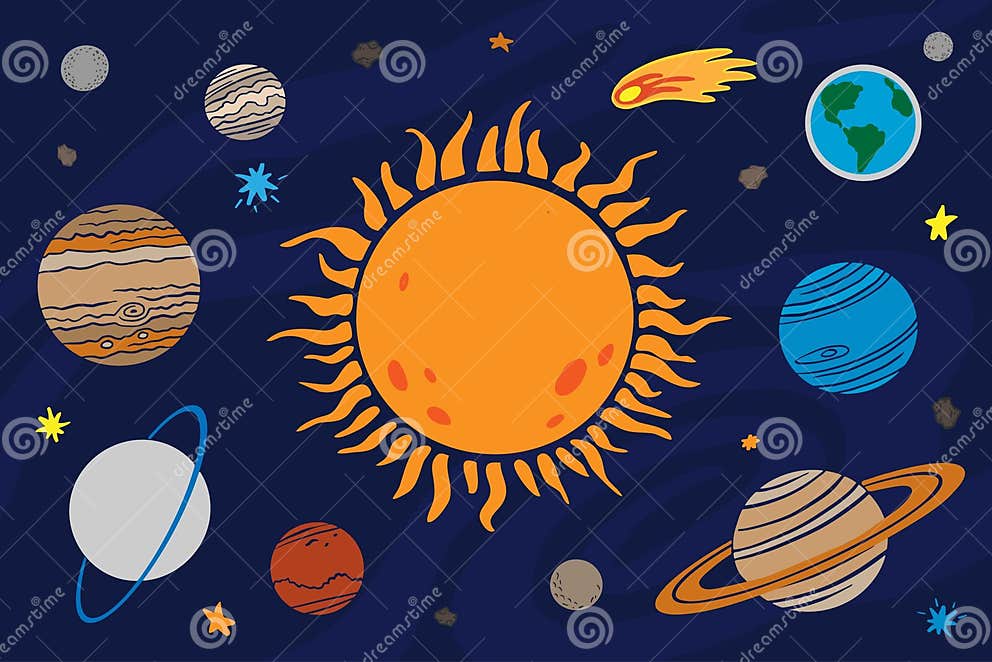 Collection of Solar System Planets. Hand Drawn Cosmos Objects. Vector ...
