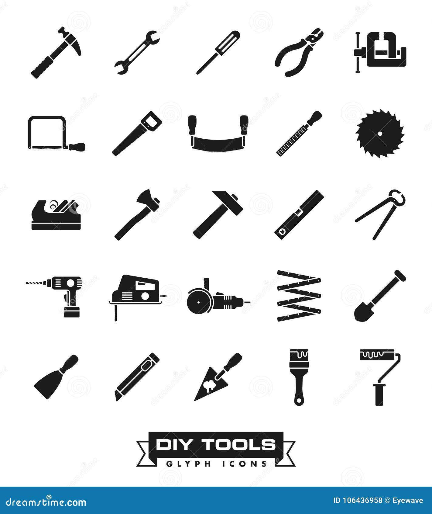 Crafting Tools Glyph Icon Set Stock Vector - Illustration of grinder ...
